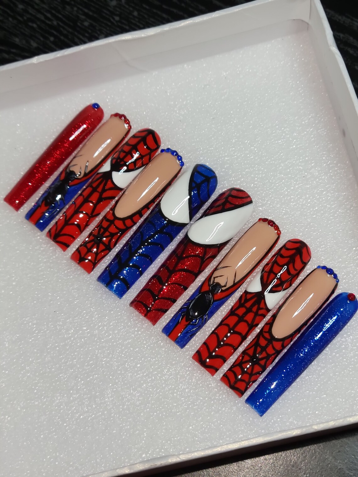 Premade Halloween Inspired Red/blue Spider Press on Set With Spider ...