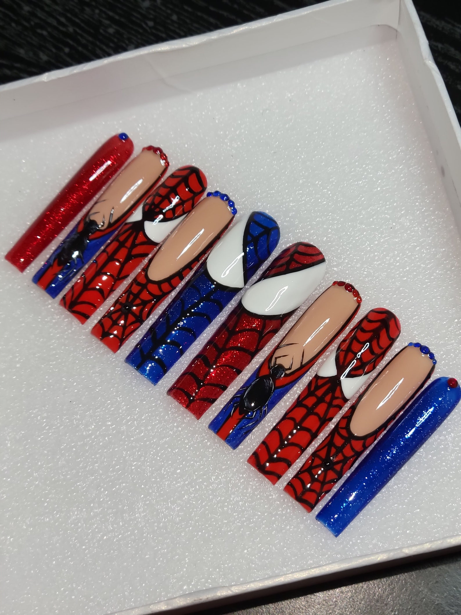 Premade Halloween Inspired Red/blue Spider Press on Set With Spider ...