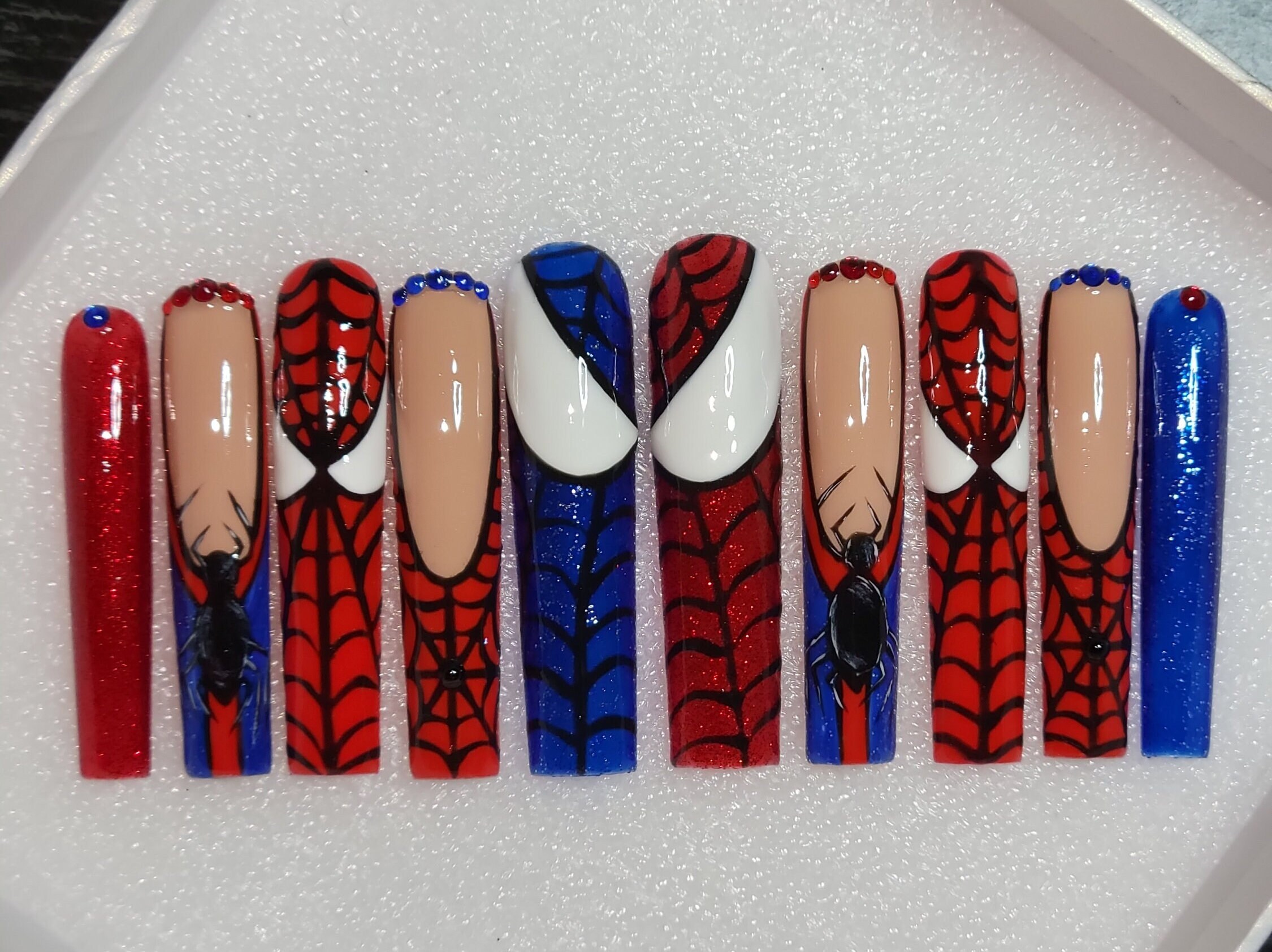 Premade Halloween Inspired Red/blue Spider Press on Set With Spider ...