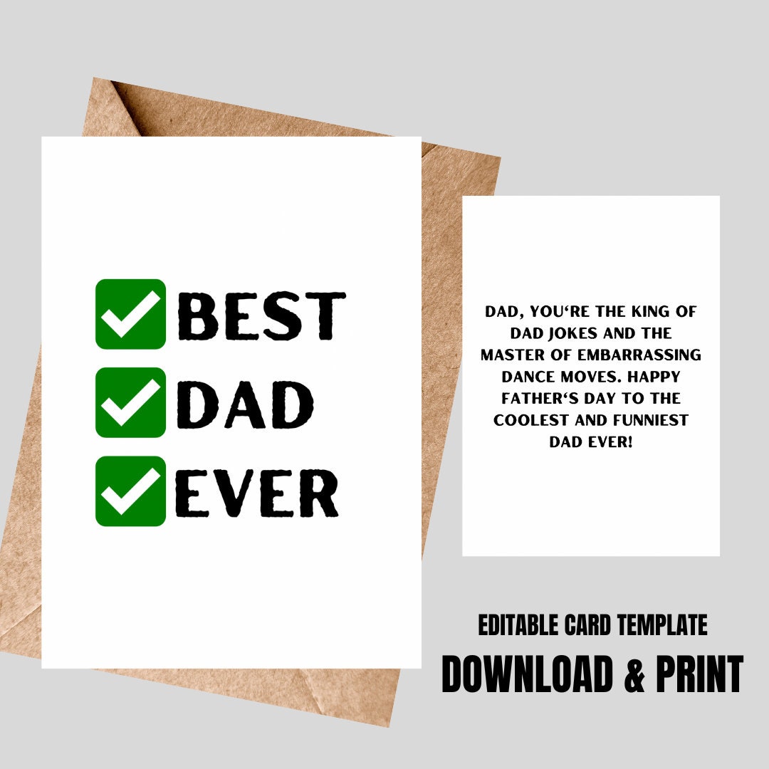 Best Dad Ever, Printable Father's Day Card, Card Template, Editable ...
