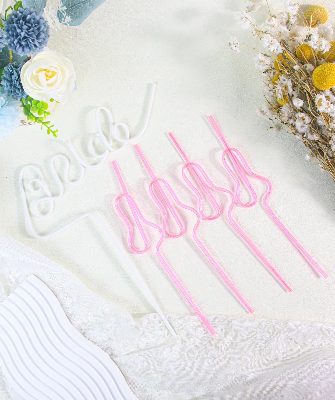 Pastel Pink Swirly Bach Straws and Bride Straw Set Bachelorette Party ...