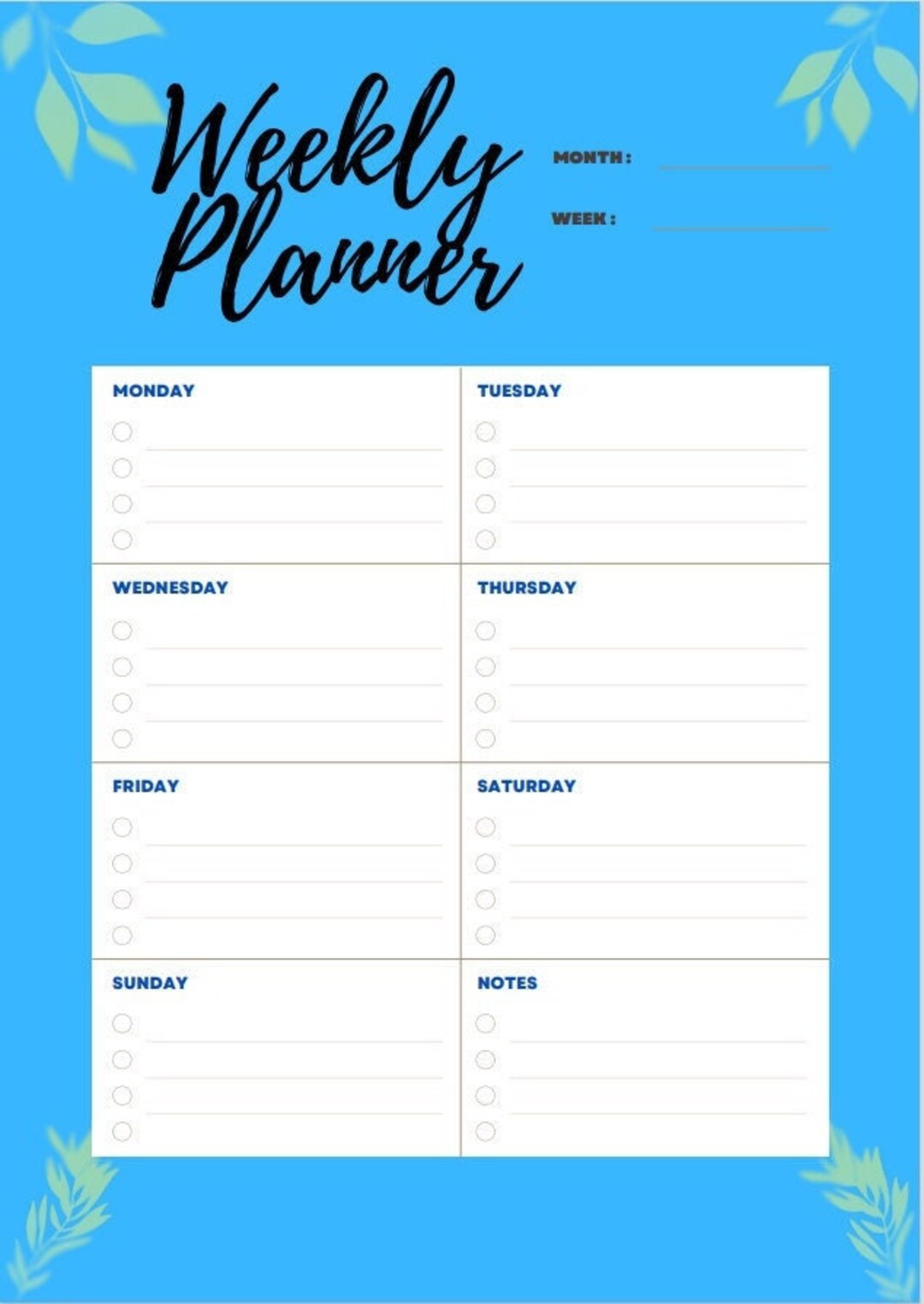 Weekly Planner Printable, Instant Download, Minimal Productivity ...