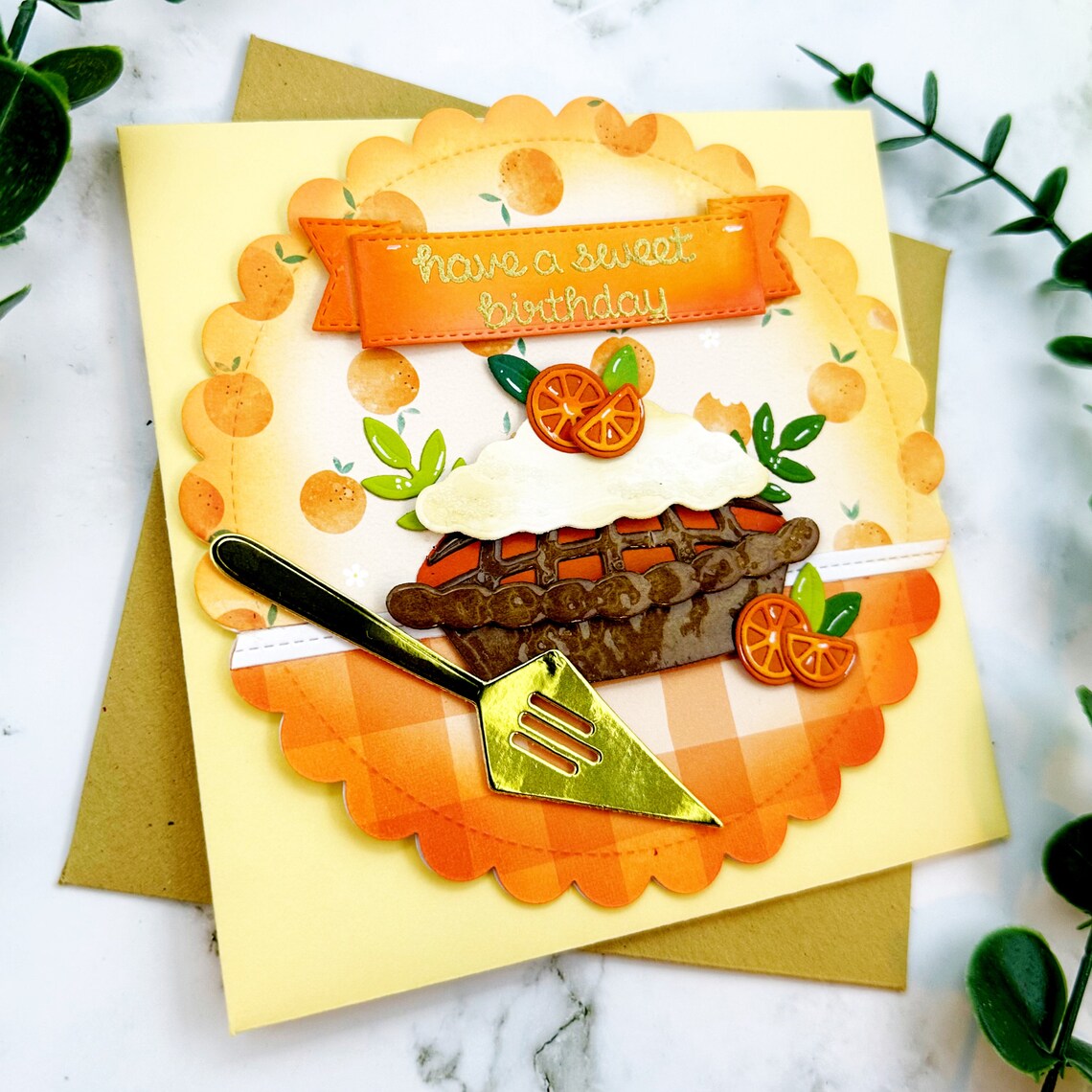 Handmade Round Birthday Cards With Food, Pie, Blueberries Pie, Oranges ...