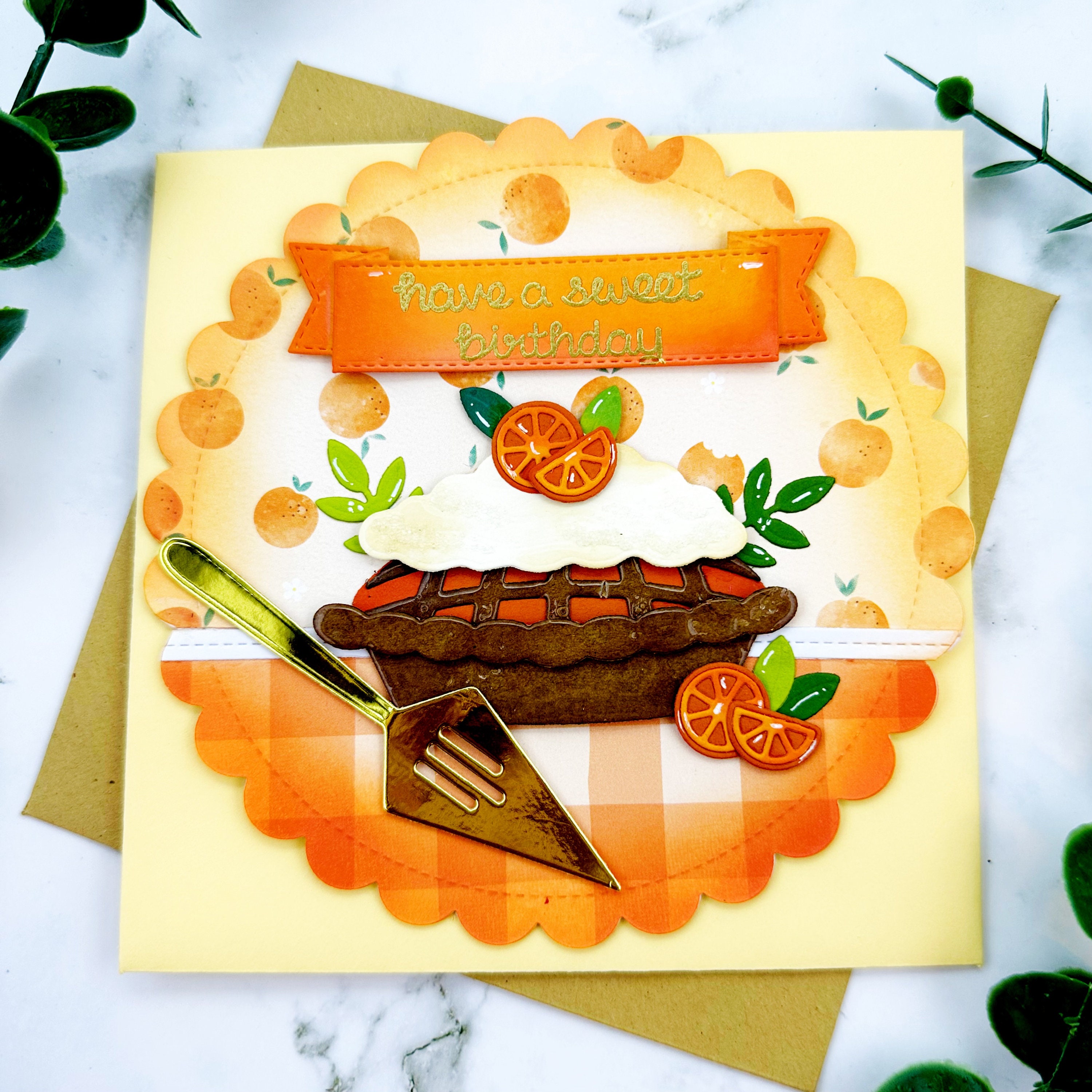 Handmade Round Birthday Cards With Food, Pie, Blueberries Pie, Oranges ...