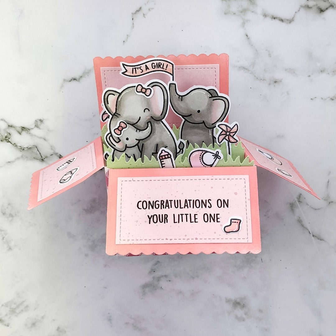 Baby Girl Pop up Interactive Birth Baby Shower Elephants Lawn - Etsy