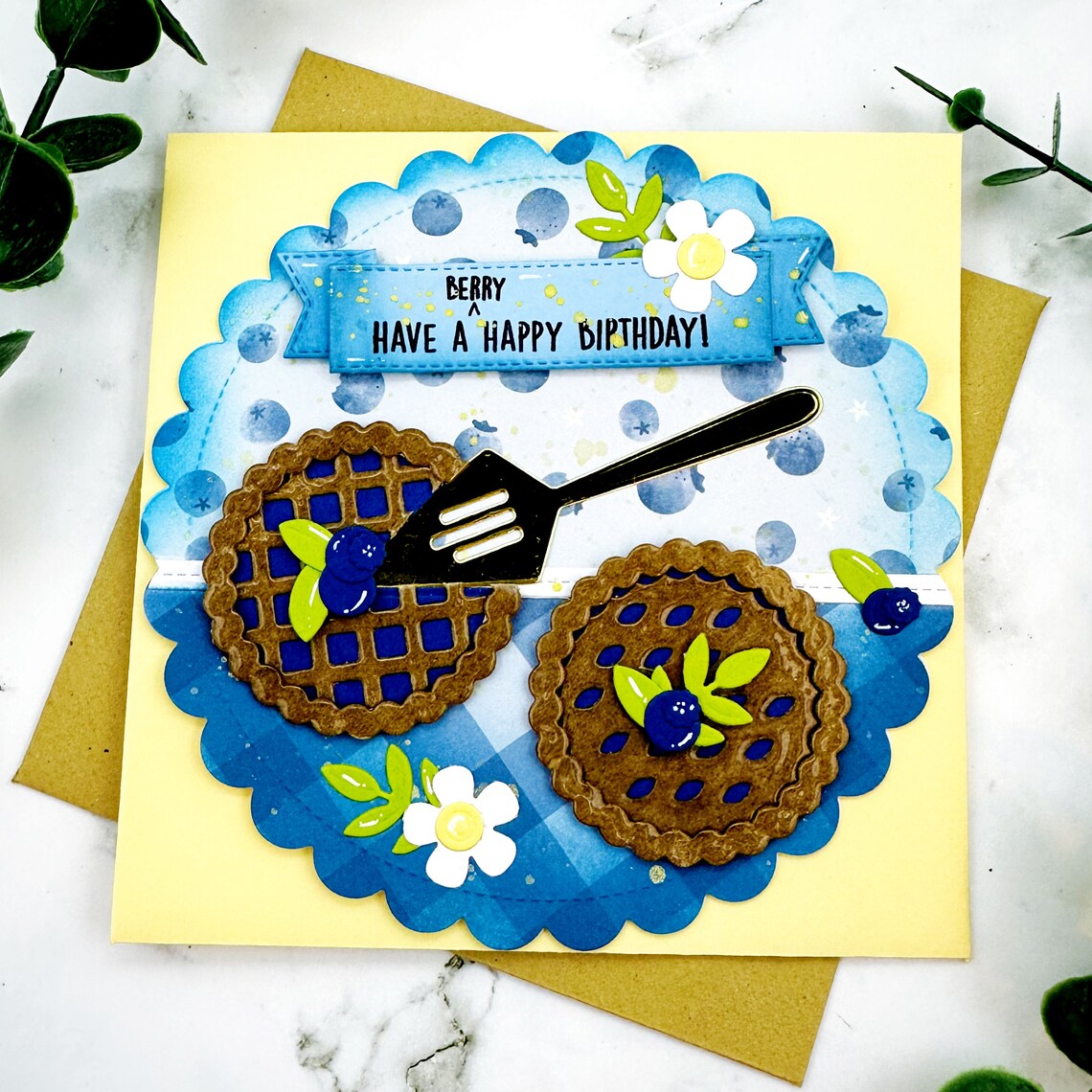 Handmade Round Birthday Cards With Food, Pie, Blueberries Pie, Oranges ...