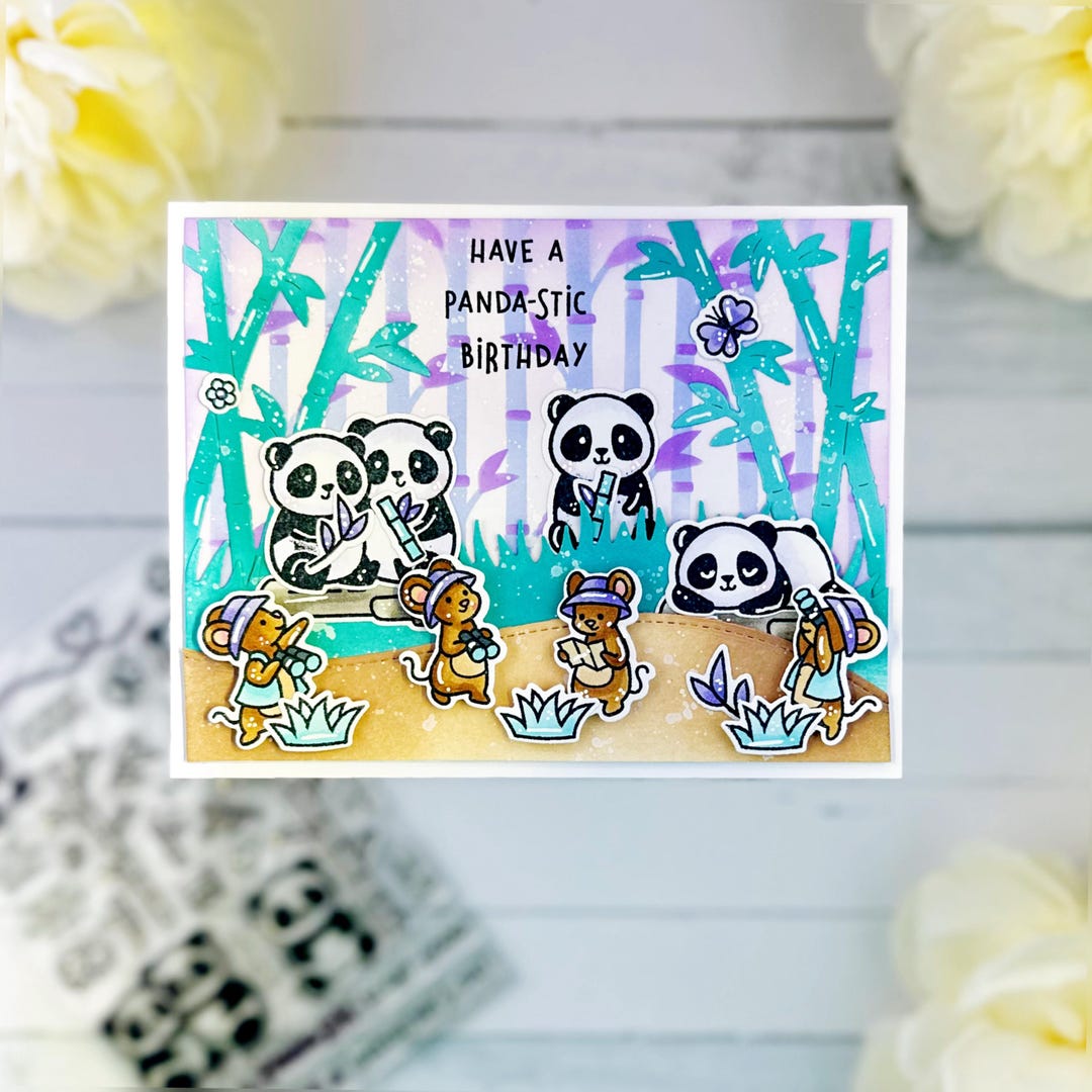 Handmade Panda and Mouse Birthday Card Purple Turquise Funny Sentiment ...