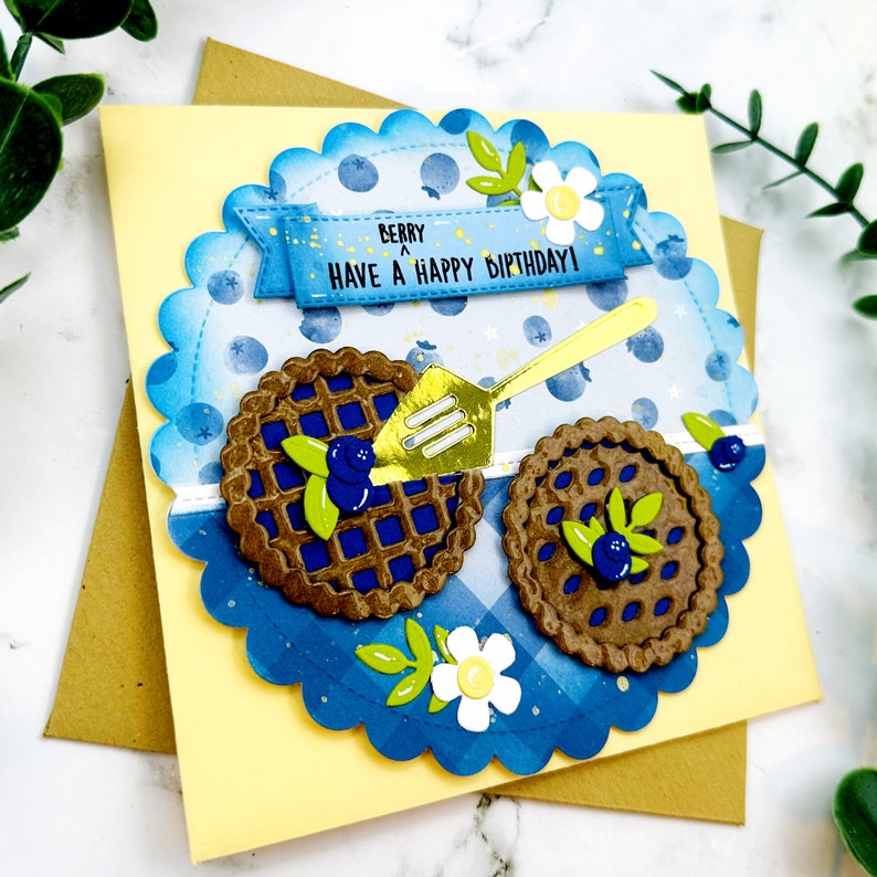 Handmade Round Birthday Cards With Food, Pie, Blueberries Pie, Oranges ...