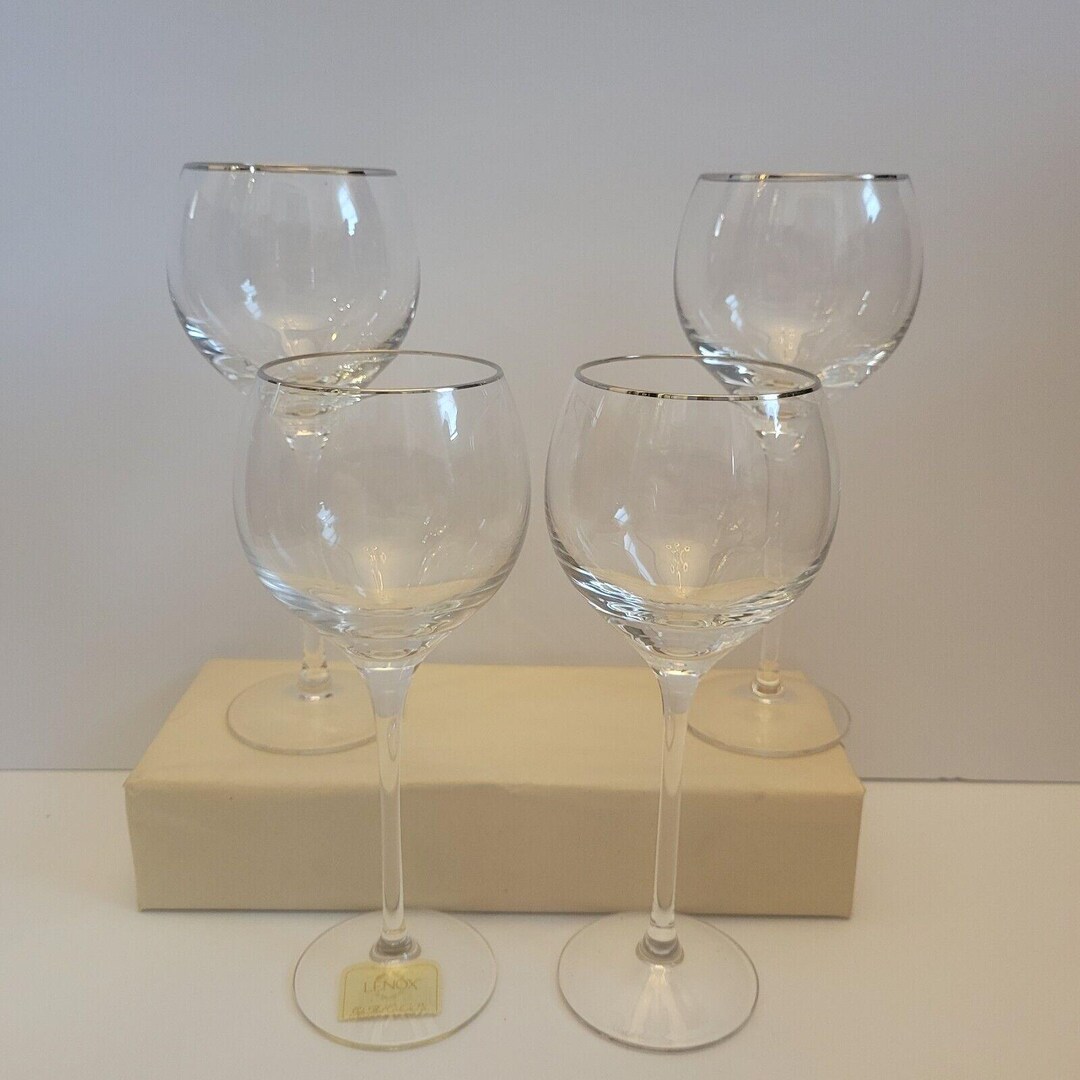 4 Lenox Solitaire Platinum Signature Crystal Water Goblets 9in ...