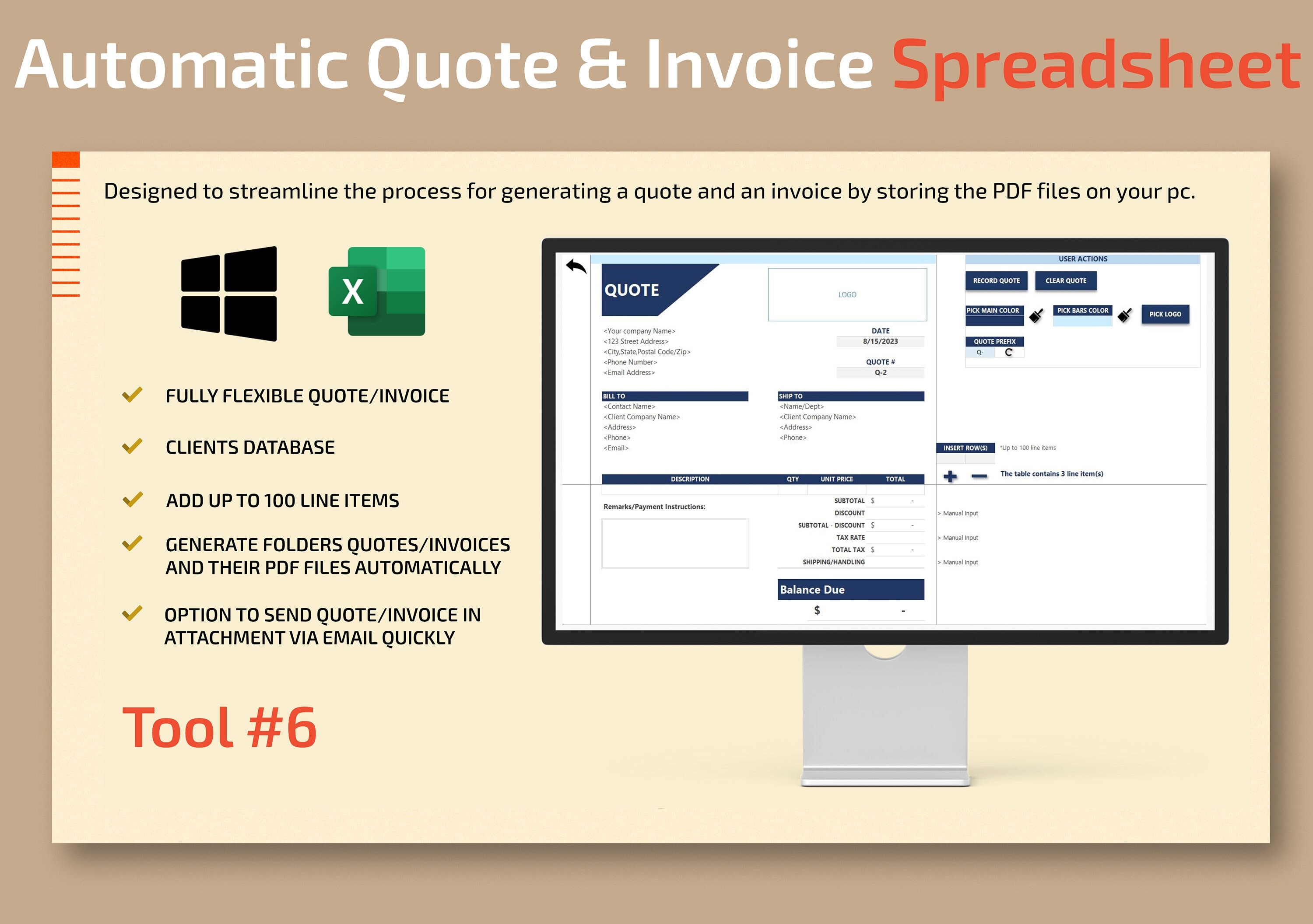 Automatic Quote & Invoice PDF Generator | Quote Invoice Excel Template ...