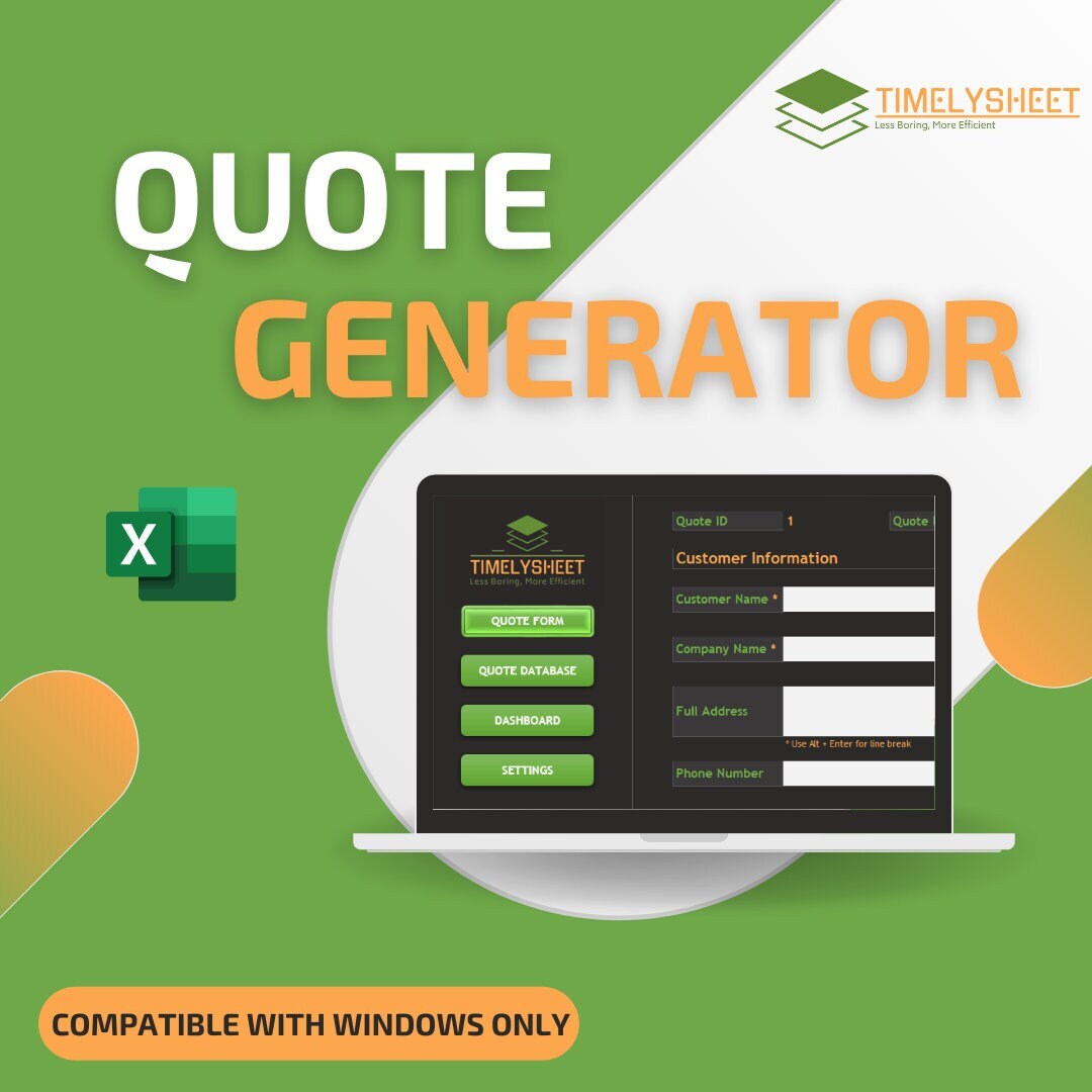 Quotation Excel Template With Pdf/email Generator Database - Etsy