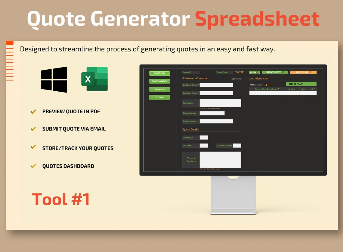 Quotation Excel Template With Pdf/email Generator, Database and Dashboard | Price Quote Excel ...