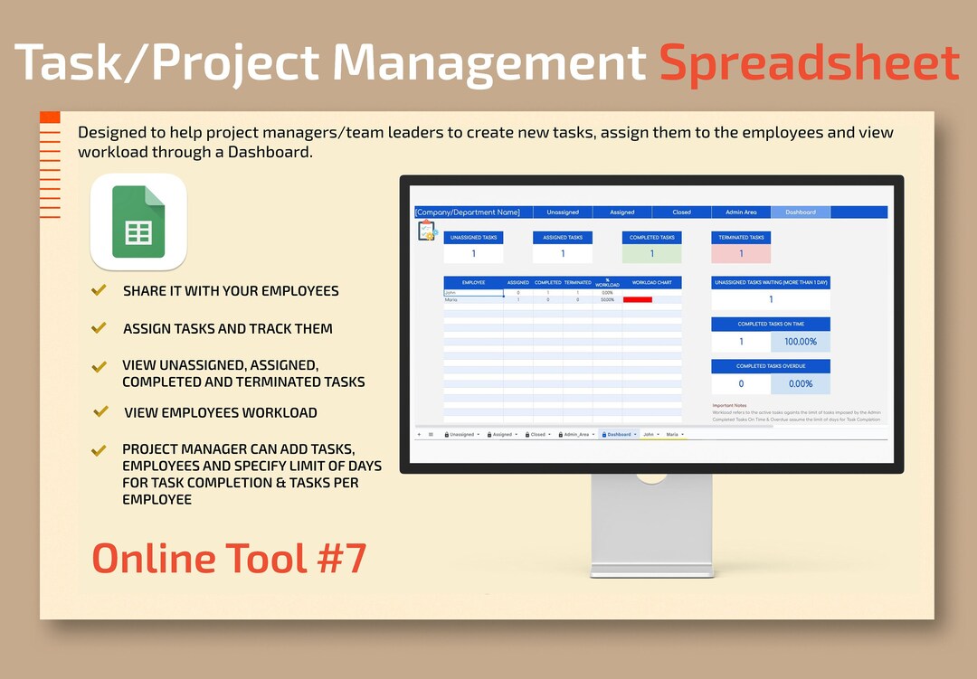 Task Management Google Sheet | Online Task Tracker | Employee Task List ...