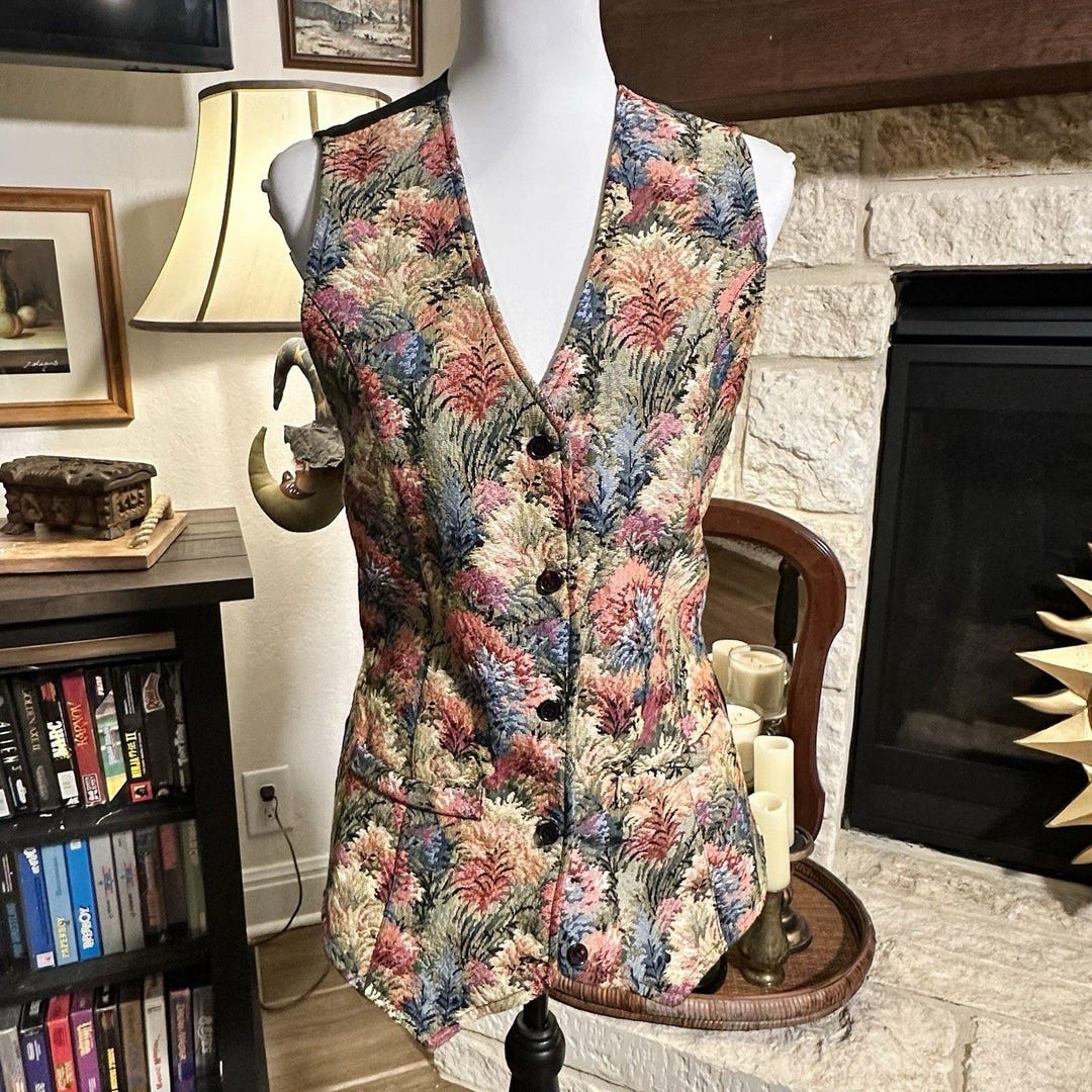 Vintage 90s Vest Tapestry Floral Multicolor Retro Boho Hippie Indie ...