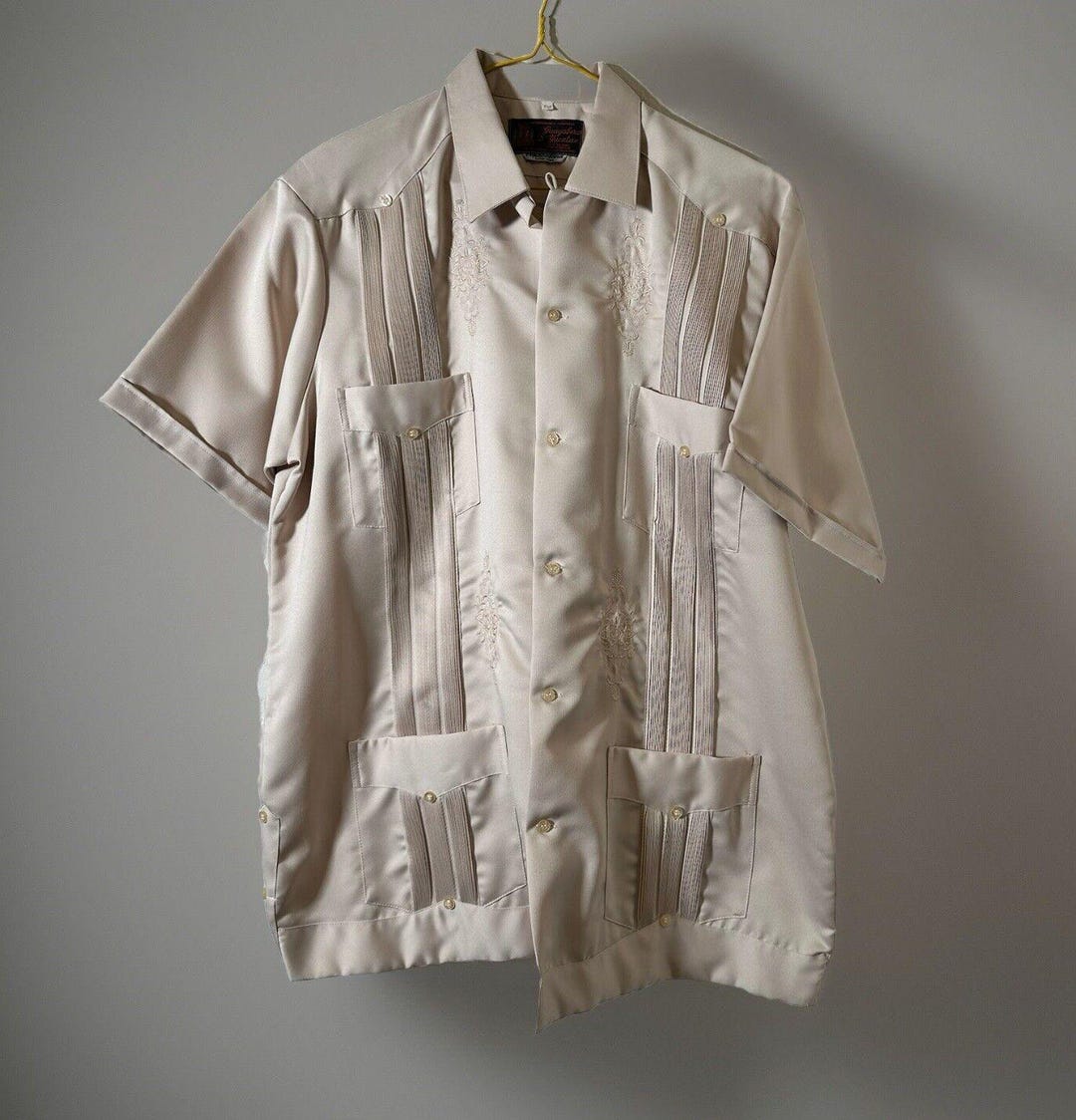 Texas Standard Tejas Guayabera Shirt Mens Large Ivory Western 40 - Etsy
