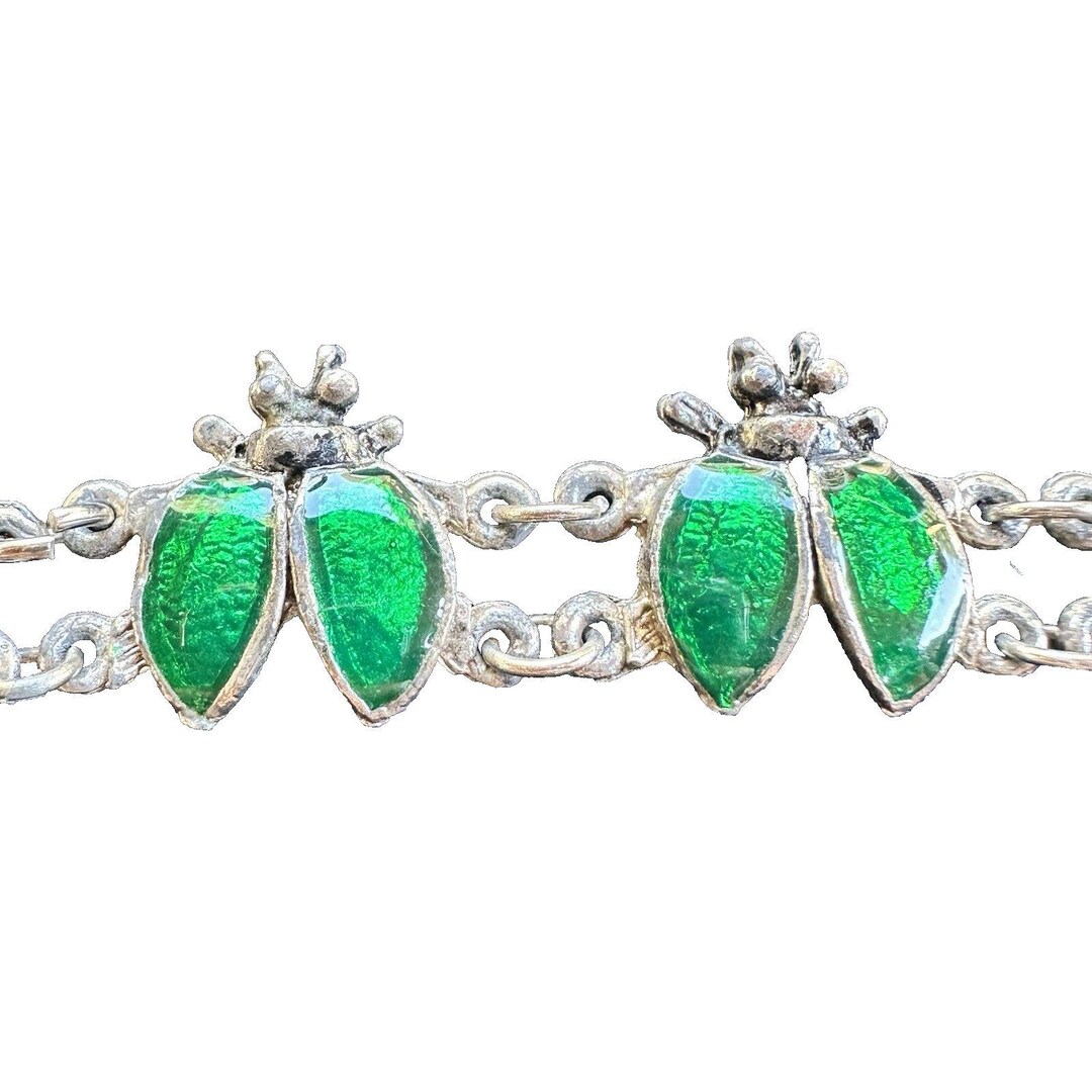 Vintage Beetle Bug Silver Tone Bracelet Green Cottagecore Witch Goth ...