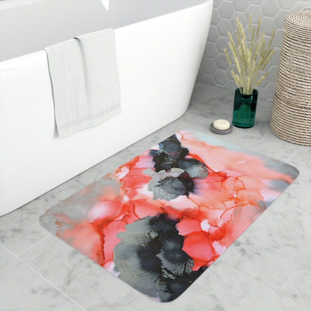 Coral Bath Mat, Memory Foam Bath Mat, Bath Mat, Abstract Bath Mat, Art ...