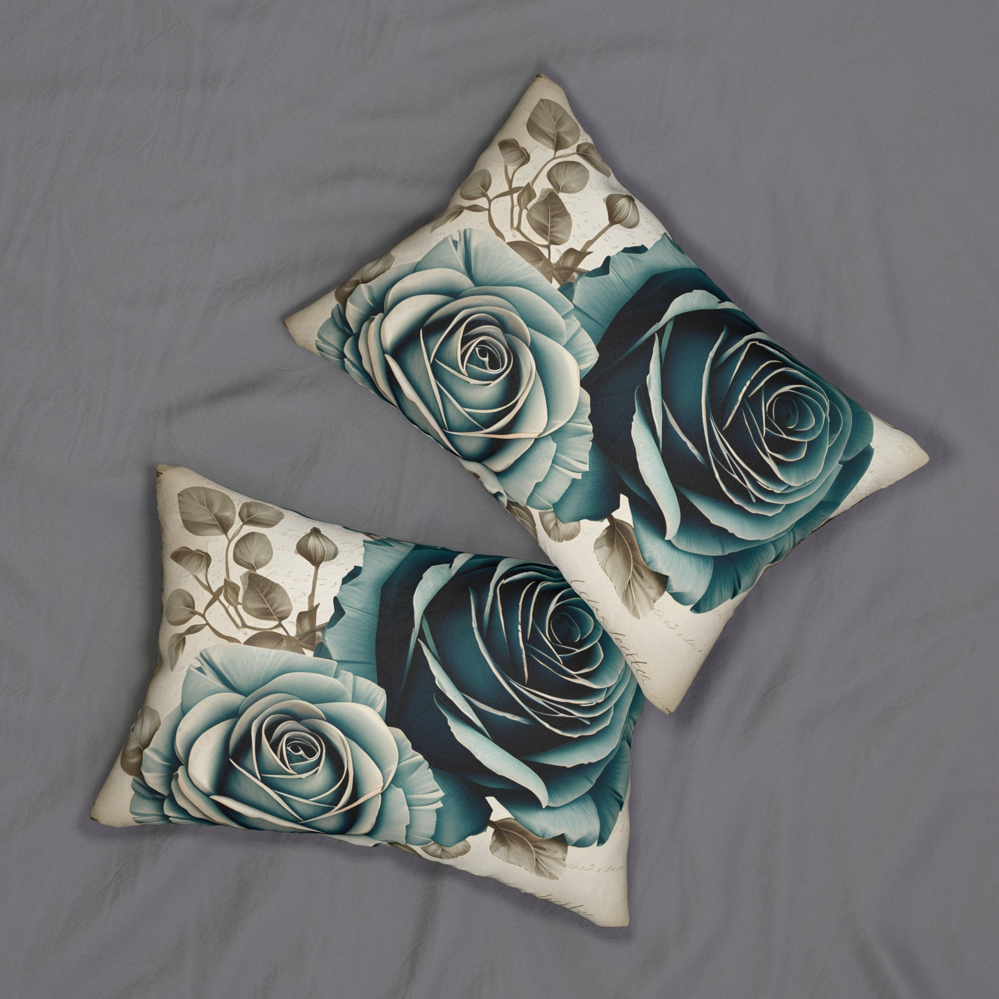 Light Blue ROSES Shabby Chic Lumbar Pillow Floral Farmhouse Decor ...