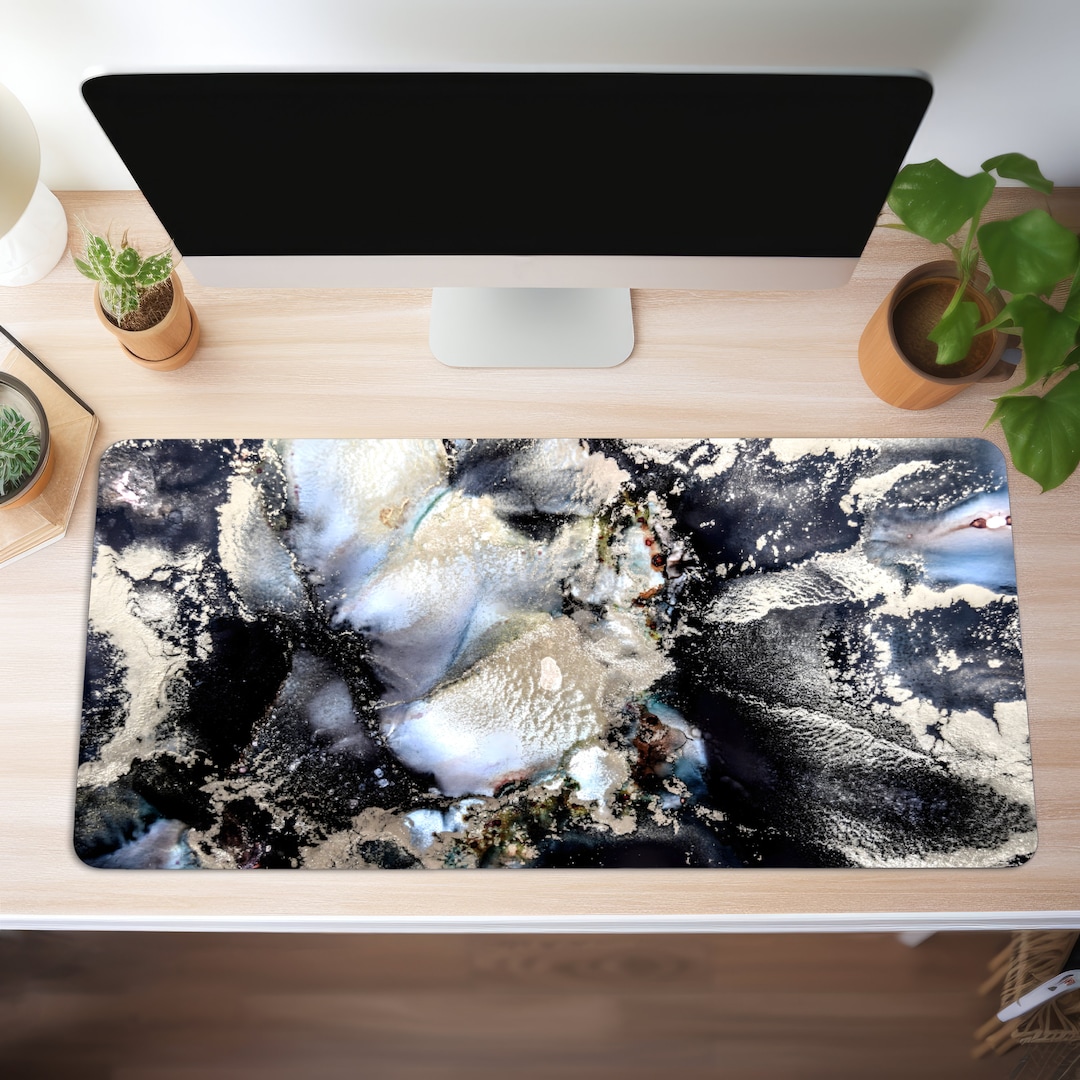 Black White Original Ink Art Desk Mat, Marble Desk Mat, Painting ...