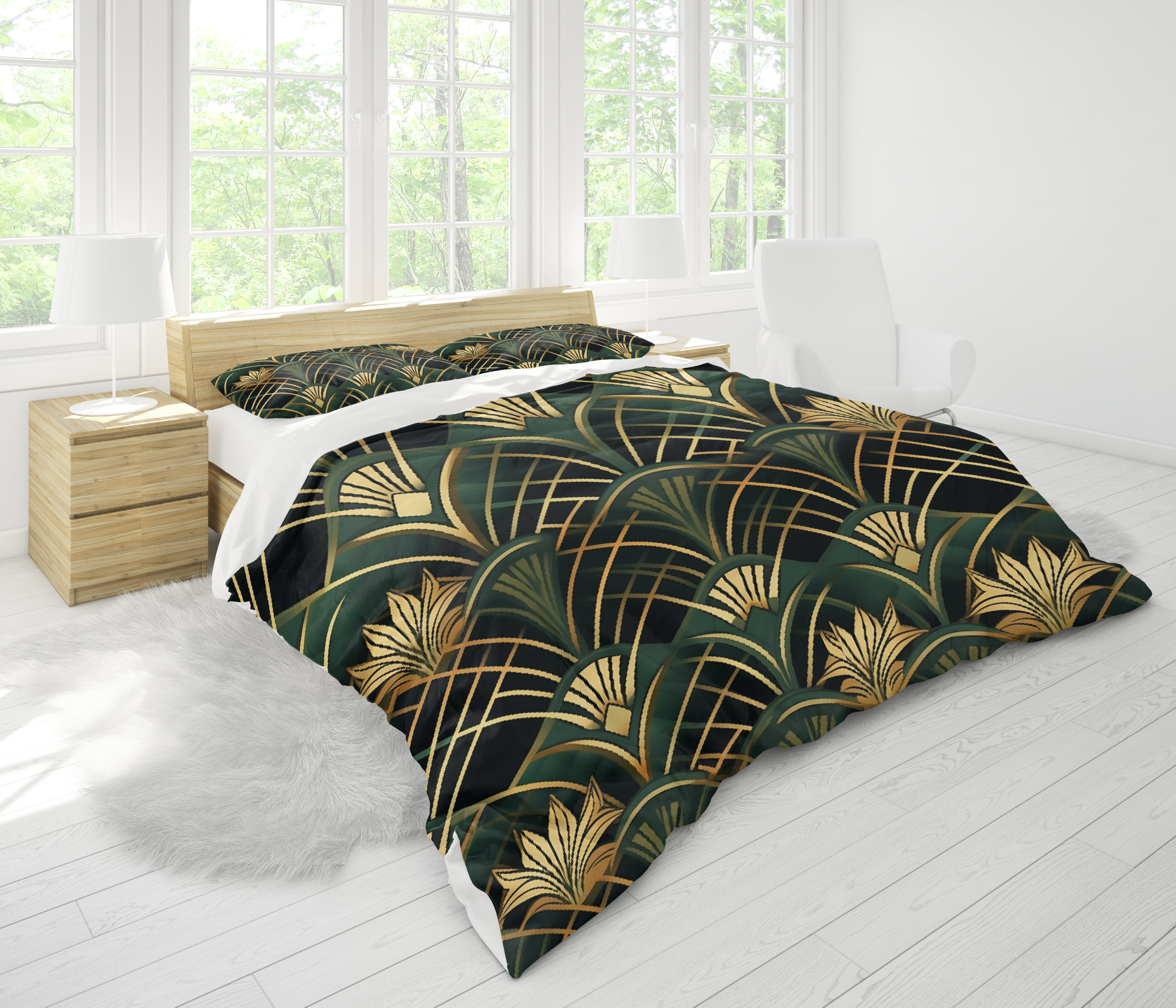 Green Art Deco Comforter, Art Nouveau 1920s Bedspread, Roaring 20's ...