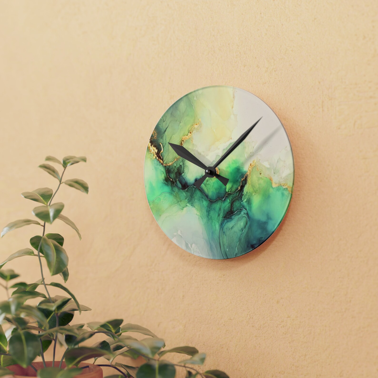 Green Abstract Art Wall Clock Green Wall Clock Green Clock Abstract ...