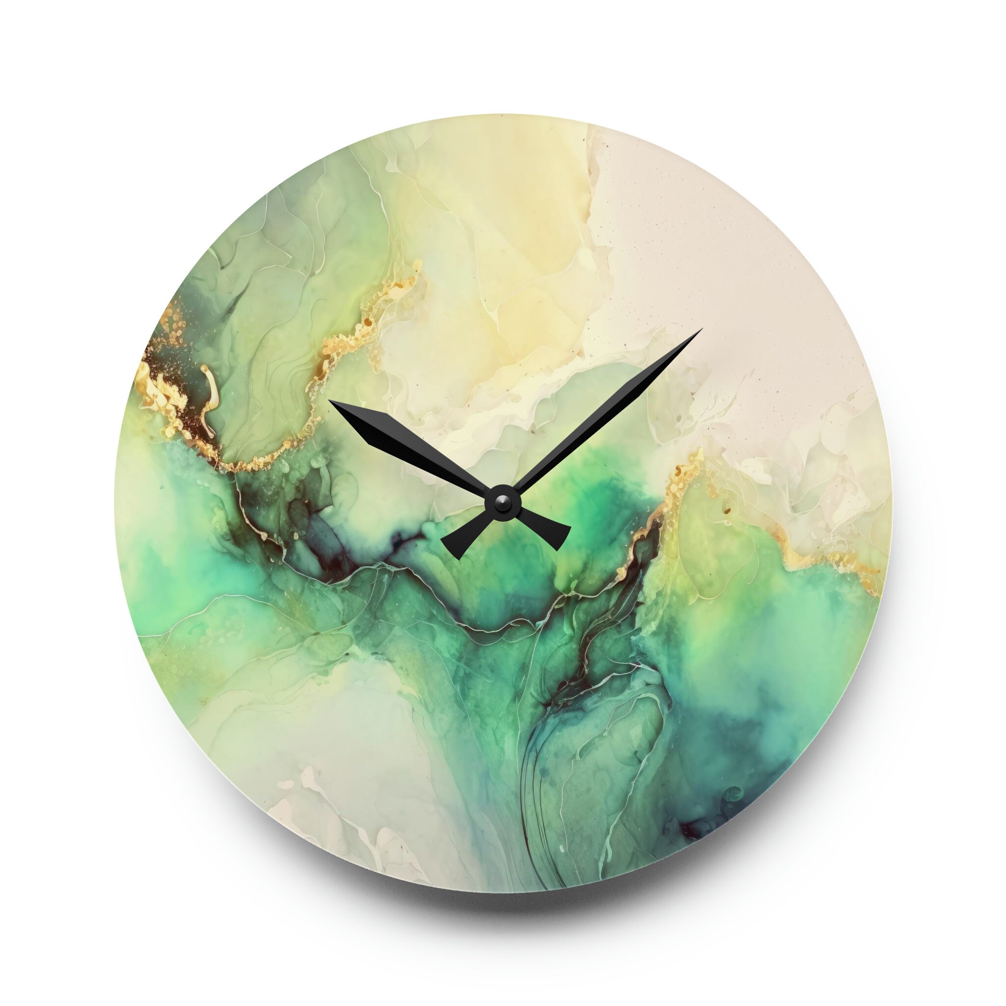 Green Abstract Art Wall Clock | Green Wall Clock | Green Clock ...