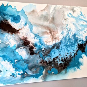 Turquoise Brown Ocean Abstract Painting, Modern Art Blue Wall Decor ...