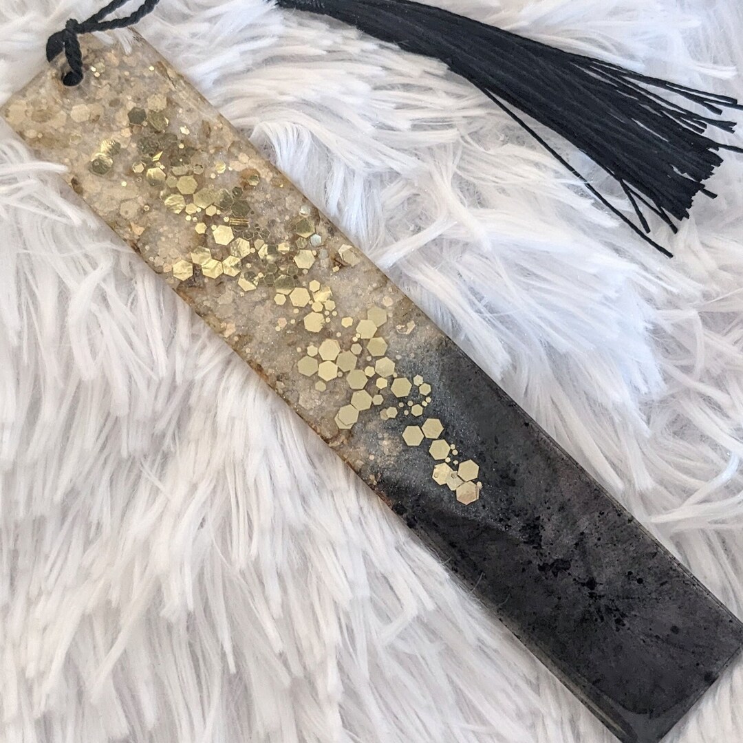 Black Gold Glitter Resin Bookmark, Bling Book Mark, Sparkly Bookmark ...