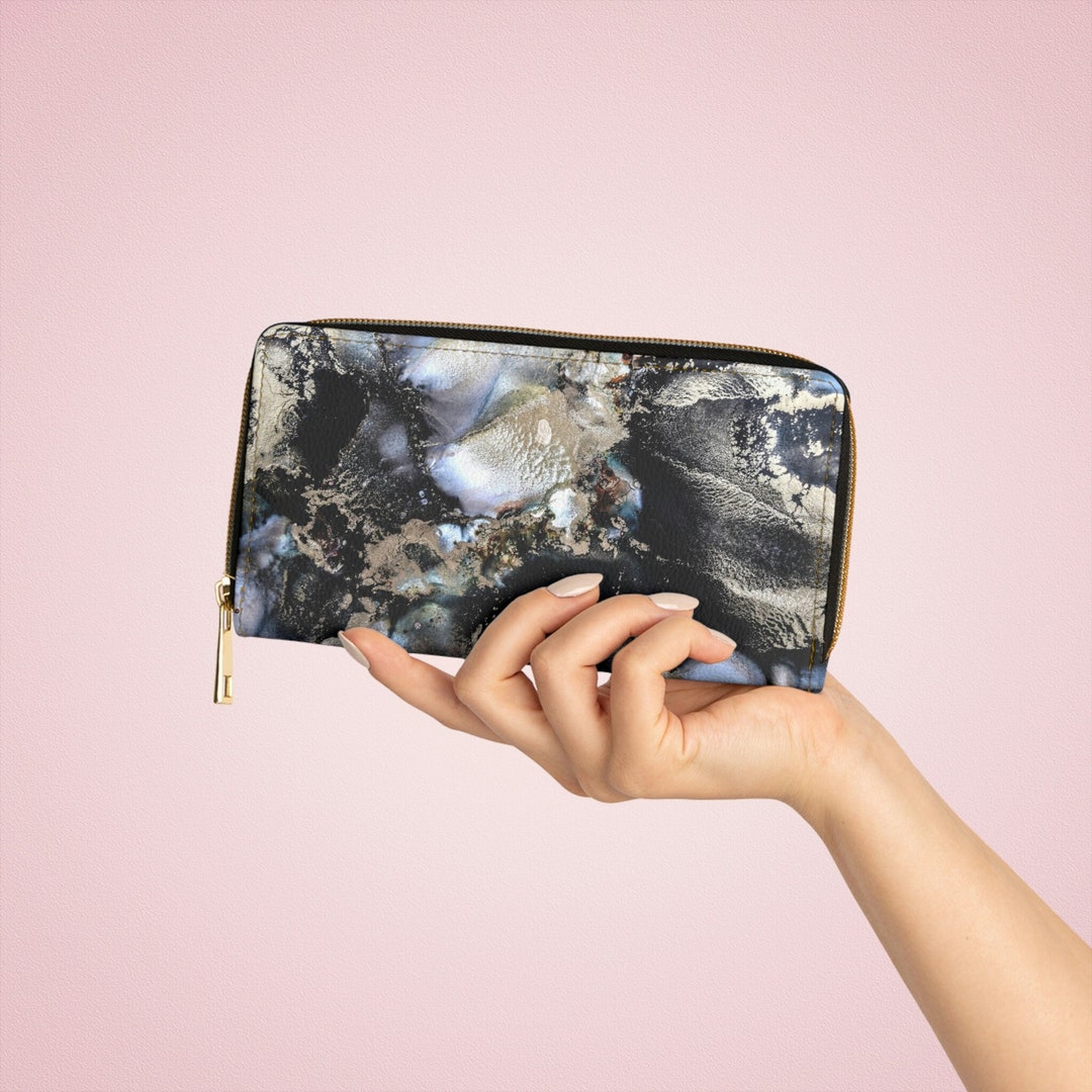 Black Marble IV' Abstract Art Zipper Wallet, Abstract Wallet, Black ...