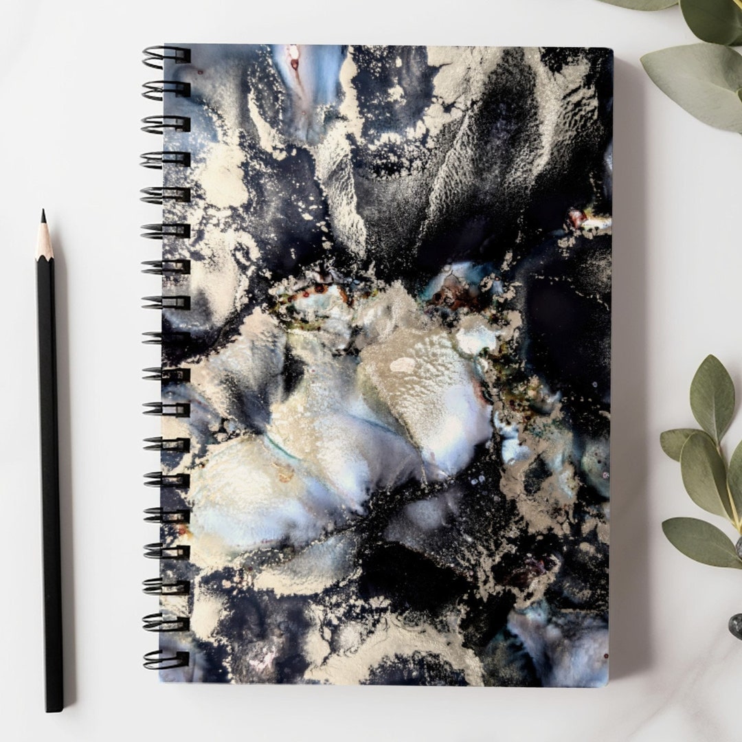 Original 'black Marble IV' Art Notebook, Black White Alcohol Ink ...