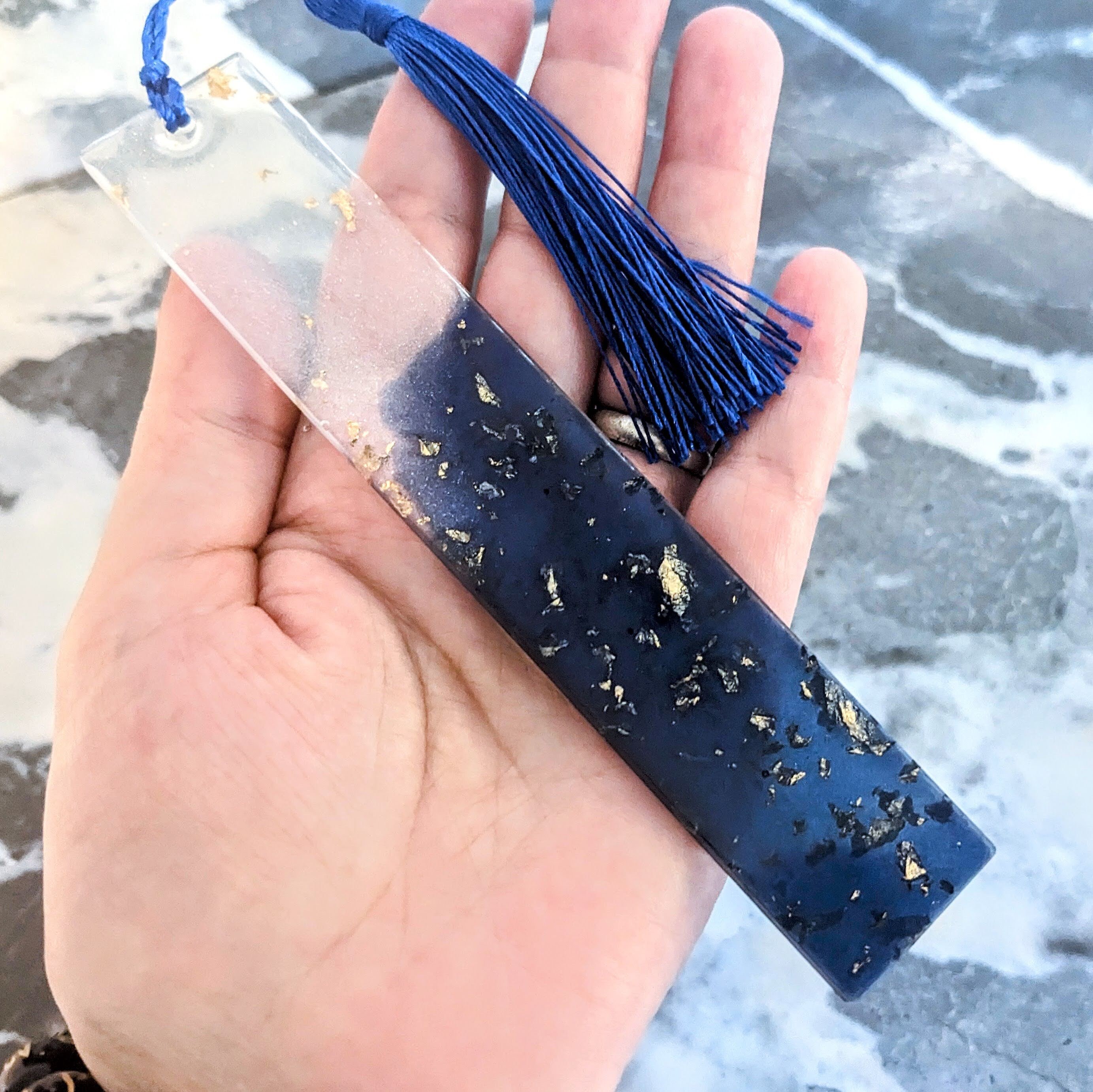 Resin Bookmark Navy Royal Blue Gold Leaf Glitter Bling - Etsy