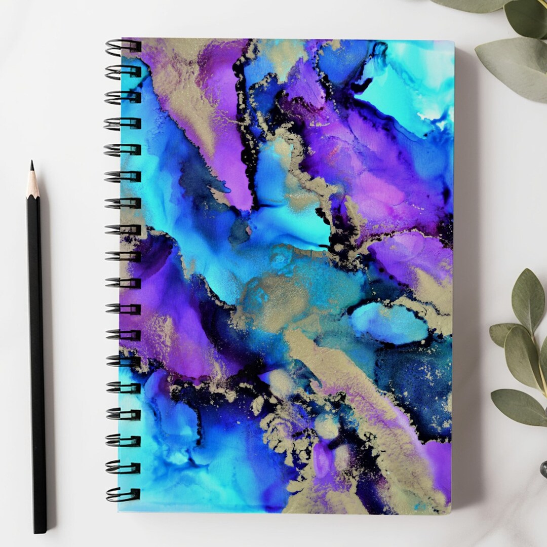 Original 'cloudy Dream' Art Notebook, Purple Blue Alcohol Ink Painting ...