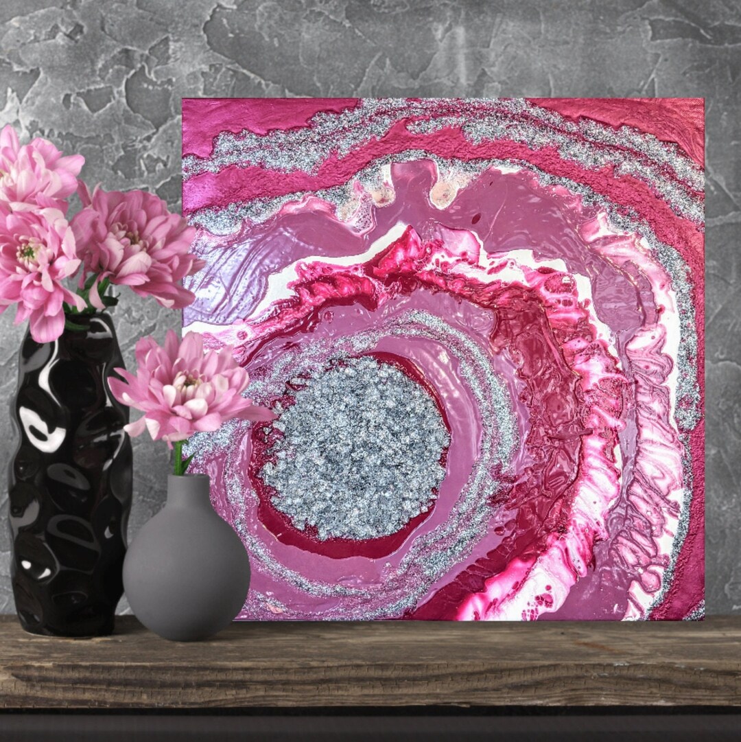 Luscious Hot Pink Geode Painting, Abstract Agate Modern Art Wall Decor ...