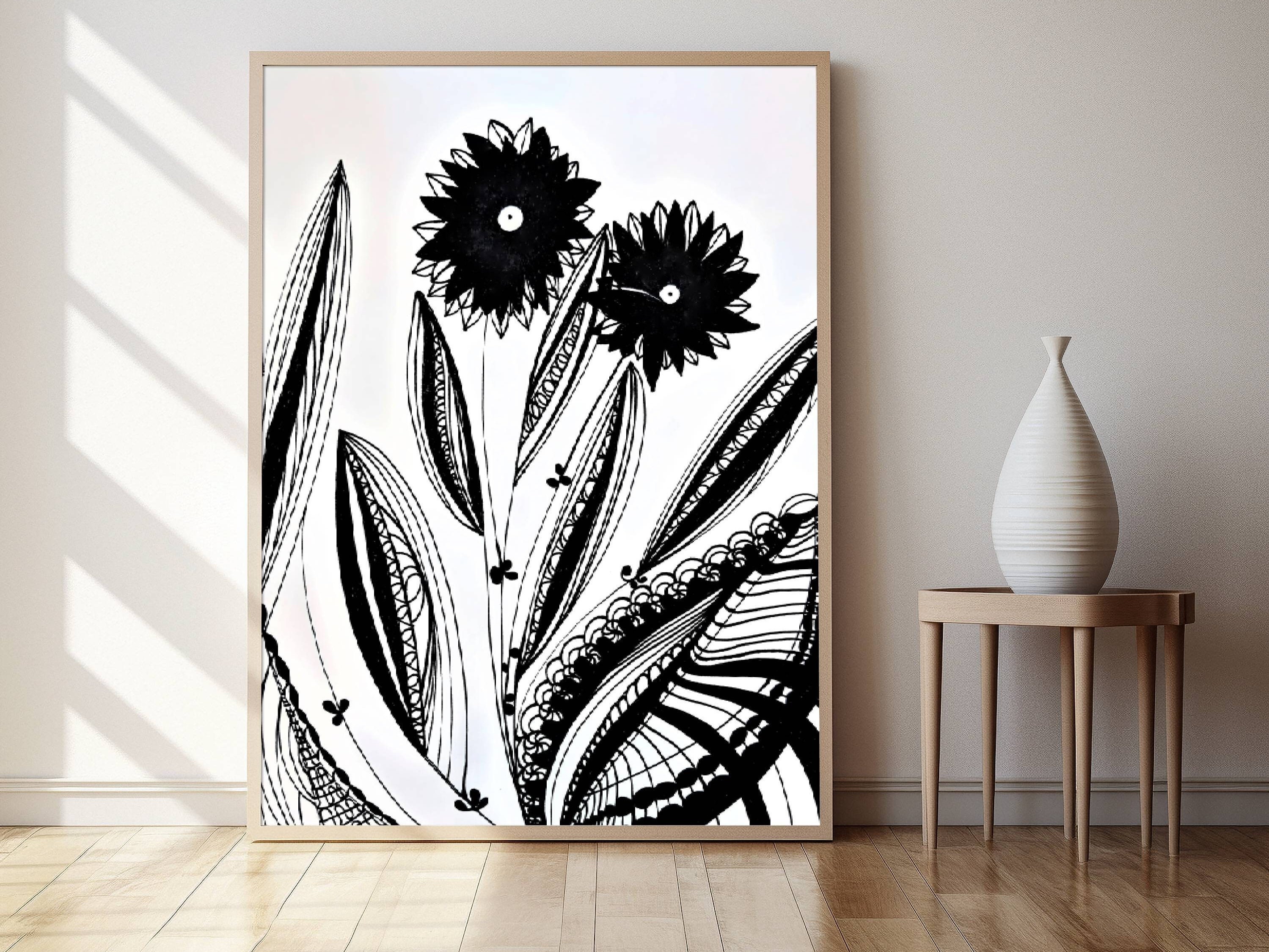 Original Flower Drawing Canvas Art Original Artwork Hand - Etsy