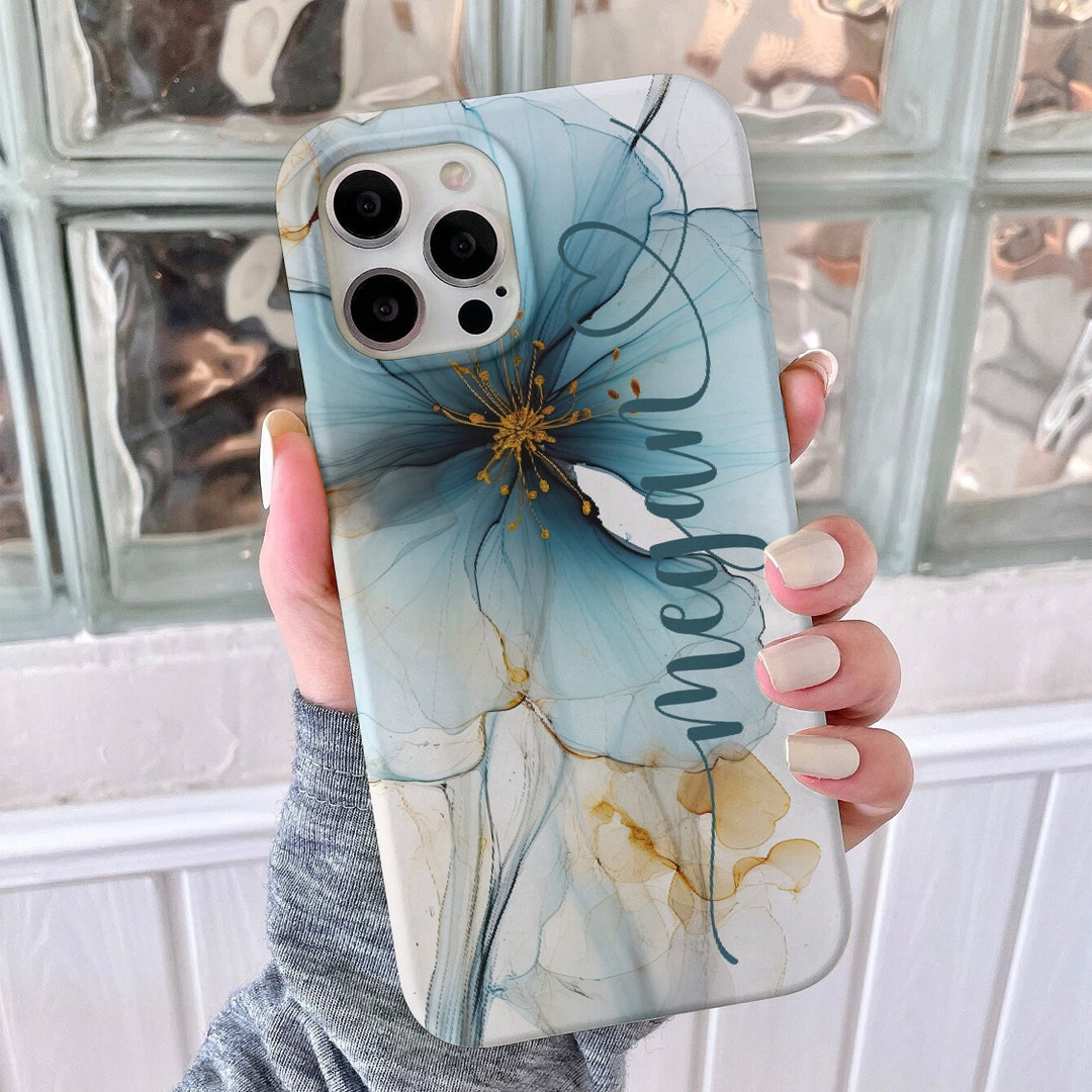 Custom Blue Floral Ink Phone Case | Personalized Marble Slim Phone Case | Heart Name Phone Case ...