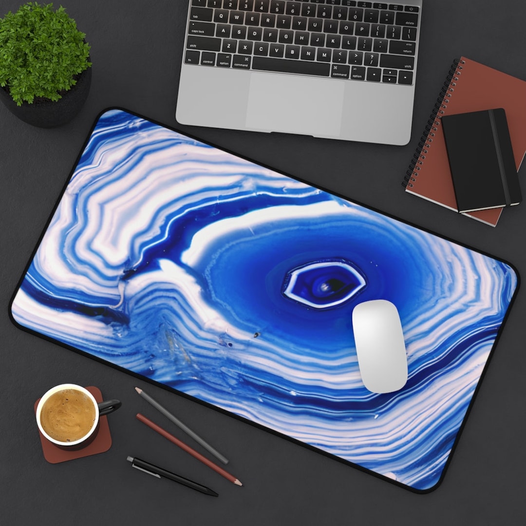 Blue Marble Desk Mat, Marble Desk Mat, Blue Desk Mat, Agate Desk Mat ...
