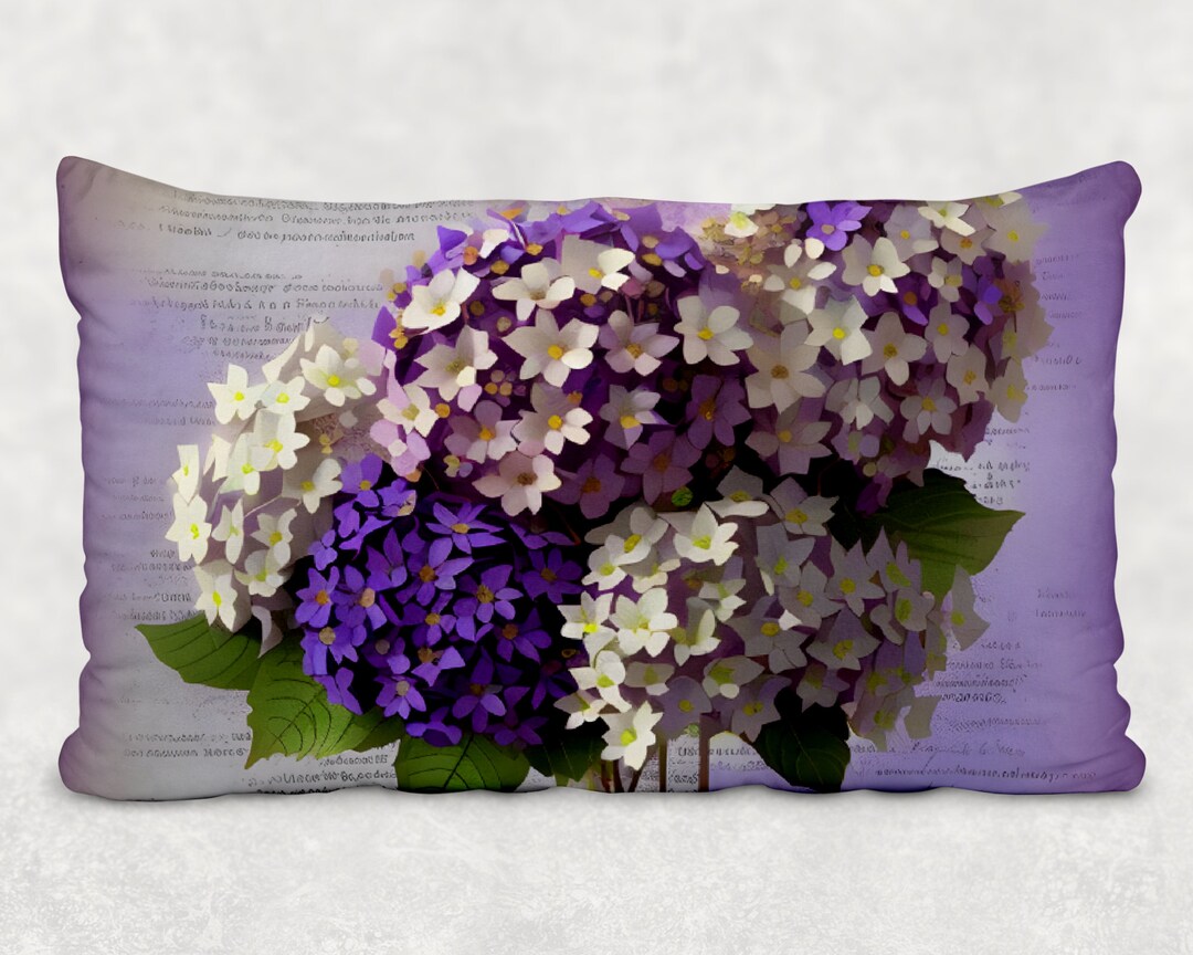Purple HYDRANGEAS Shabby Chic Lumbar Pillow Floral Farmhouse Decor ...