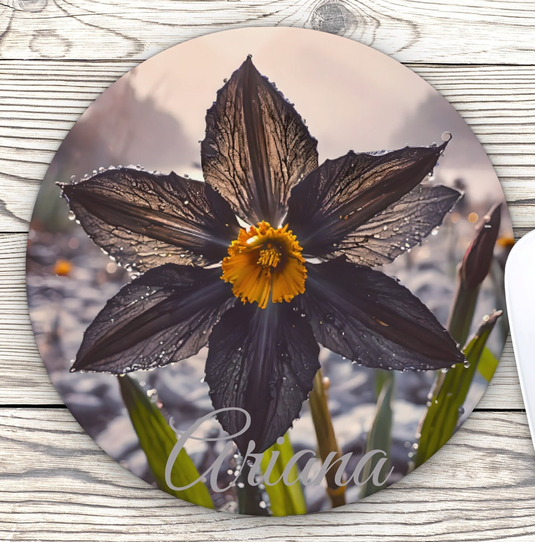 Personalized Black Flower Mouse Pad | Narcissus Original Art Floral ...