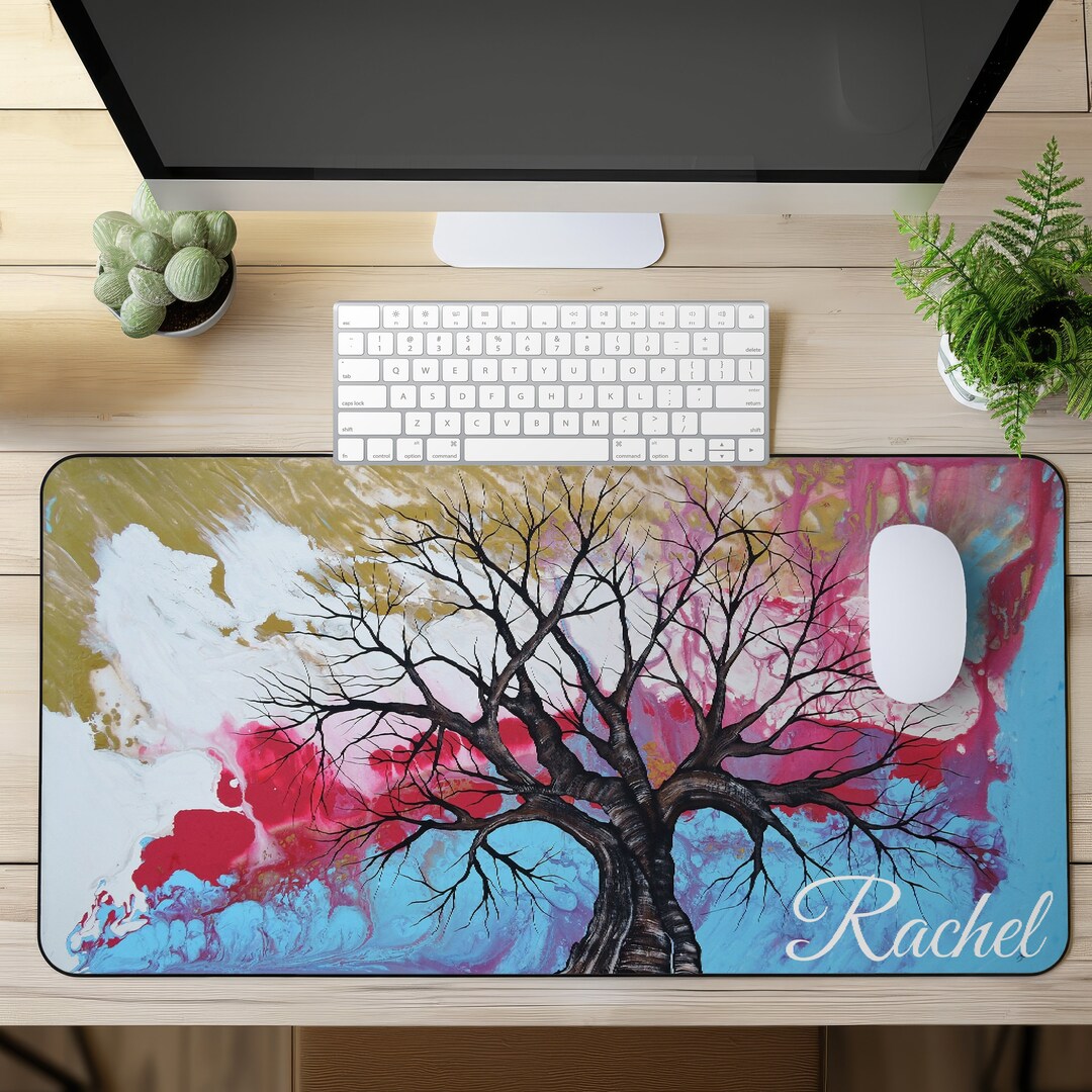 Tree Original Art Name Desk Mat, 'hidden Treasures' Trees Painting Pink ...