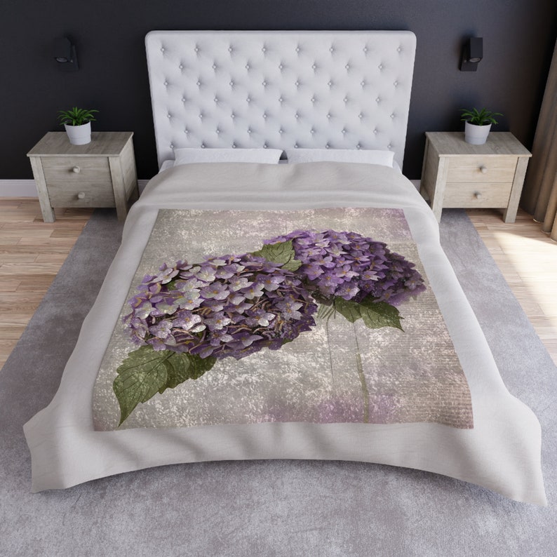Purple Hydrangeas Shabby Chic Velvet Blanket Farmhouse Cottage Chic ...