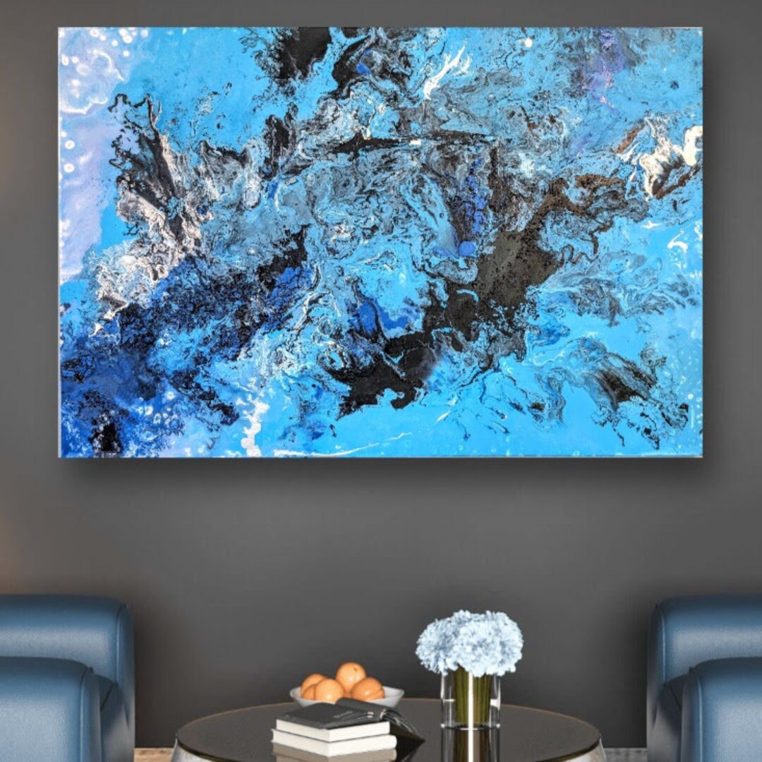 Blue Abstract Painting 'oceanic Granite II', Modern Art Blue Wall Decor ...