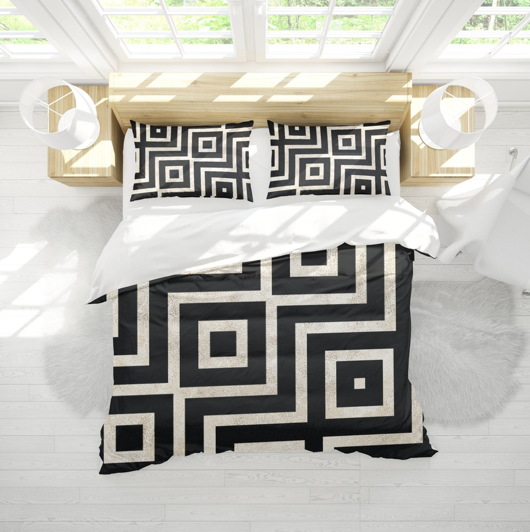 Black Beige Art Deco Comforter, Art Nouveau 1920s Bedspread, Roaring 20 ...