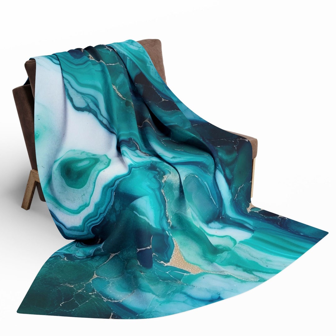 Teal Marble Arctic Fleece Blanket, Artist Gift | Turquoise Throw ...
