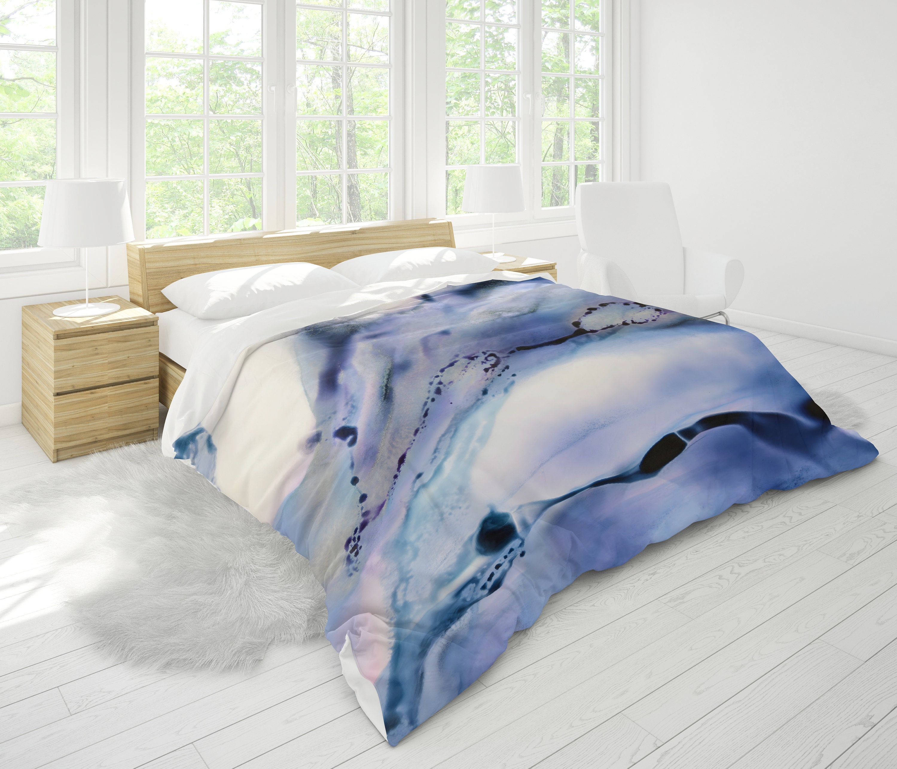 Blue Abstract Art Comforter, All Seasons Alcohol Ink Bedding, Twin ...