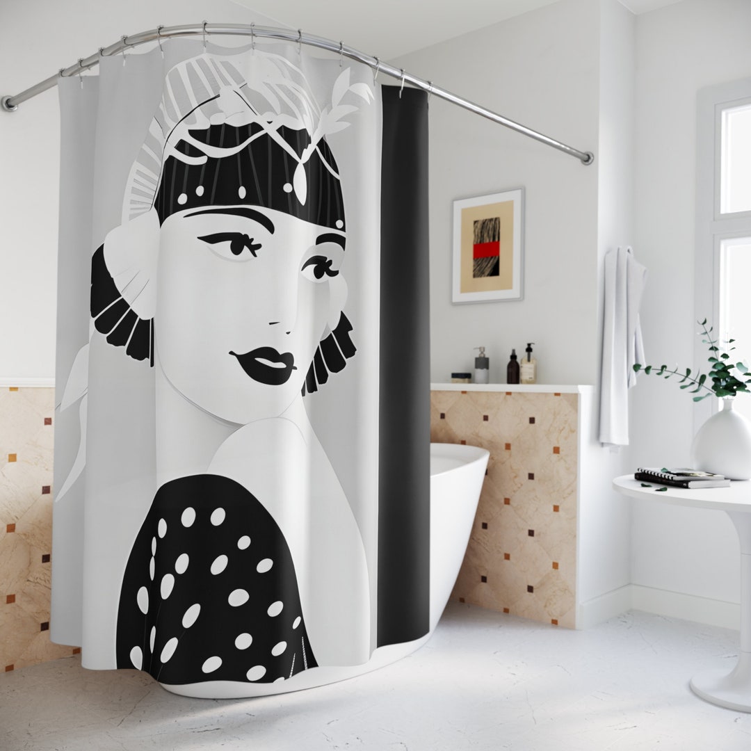 Art Deco Shower Curtain 1920s Flapper Lady Black White Elegant - Etsy
