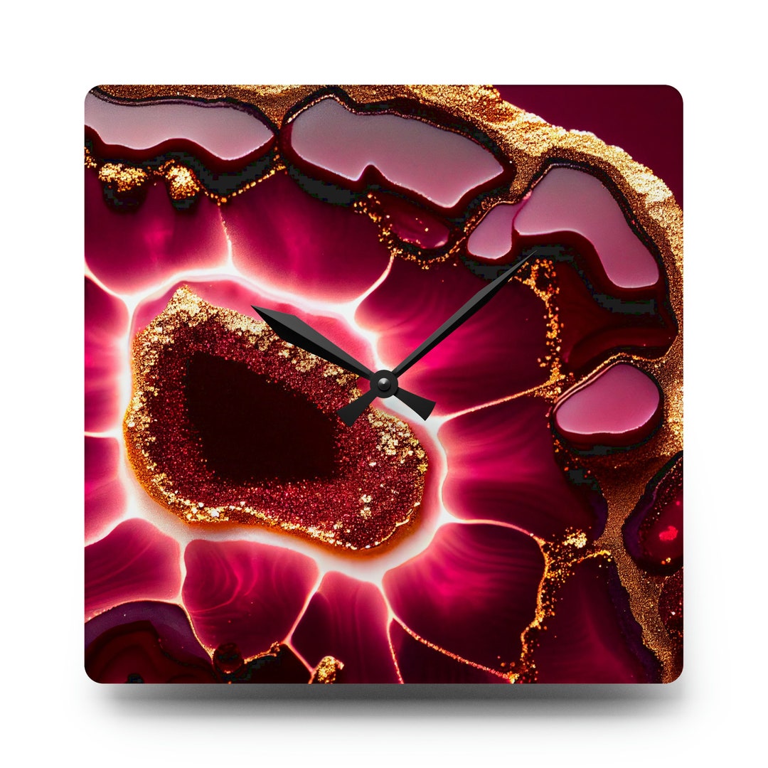 Red Agate Wall Clock | Red Geode Wall Clock | Red Wall Clock | Red Art ...