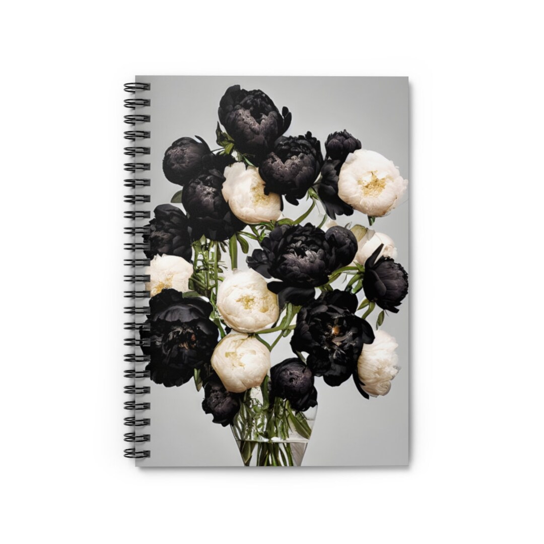Spiral Notebook, Black White Notebook, Peonies Notebook, Flowers ...