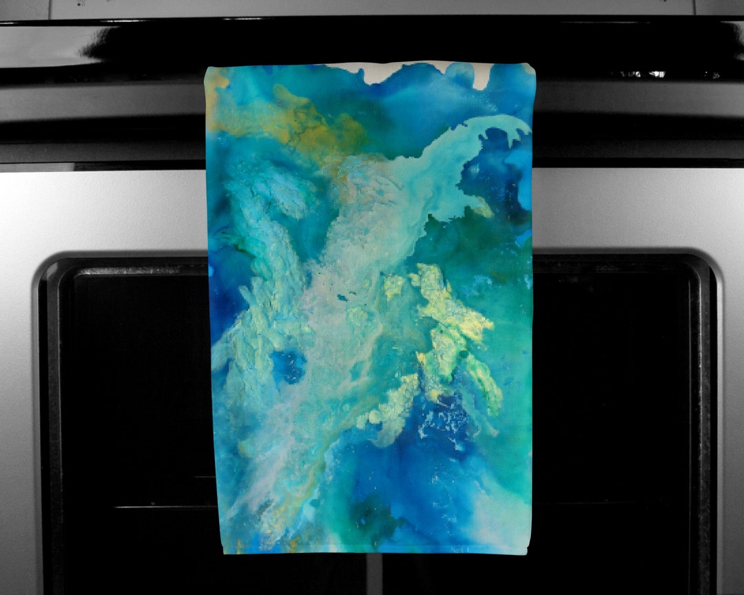 Turquoise Kitchen Towel, Turquoise Tea Towel, Turquoise Towel, Abstract ...