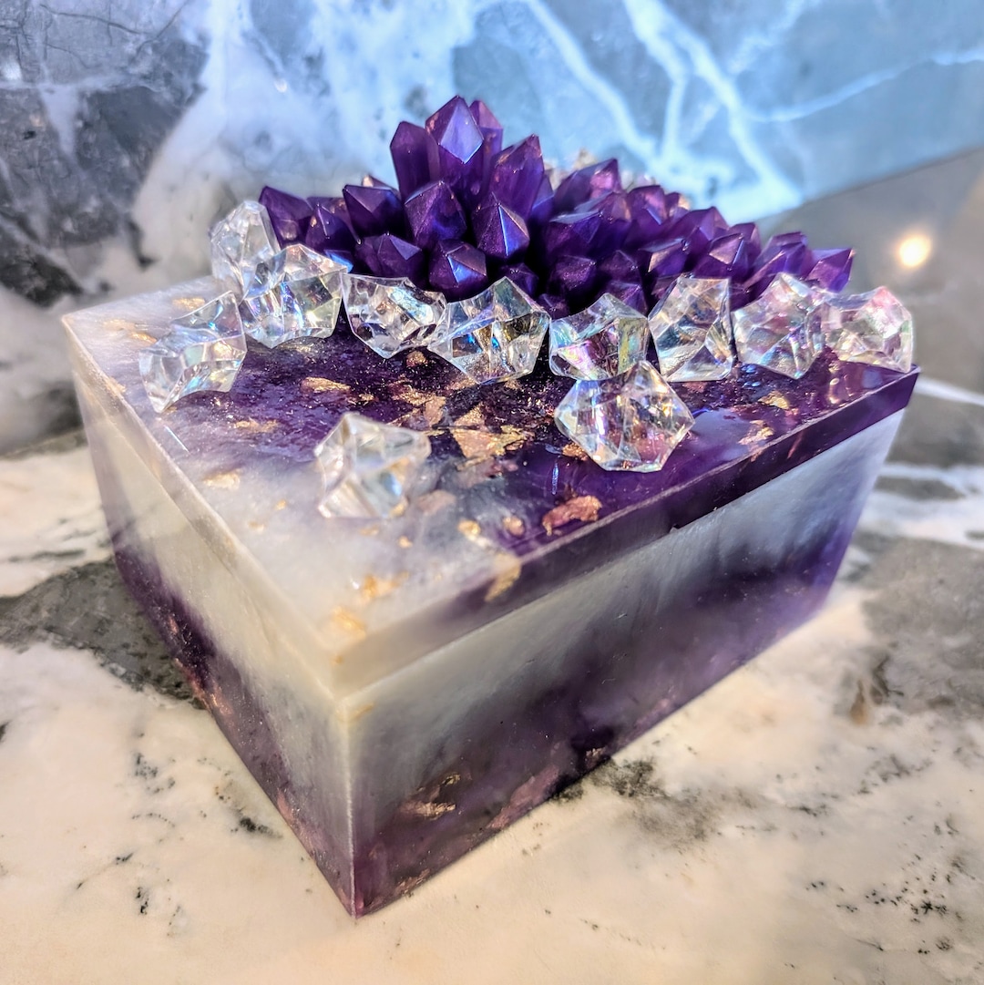 Customizable Agate Crystal Jewelry Box | Geode Marble Resin Keepsake ...