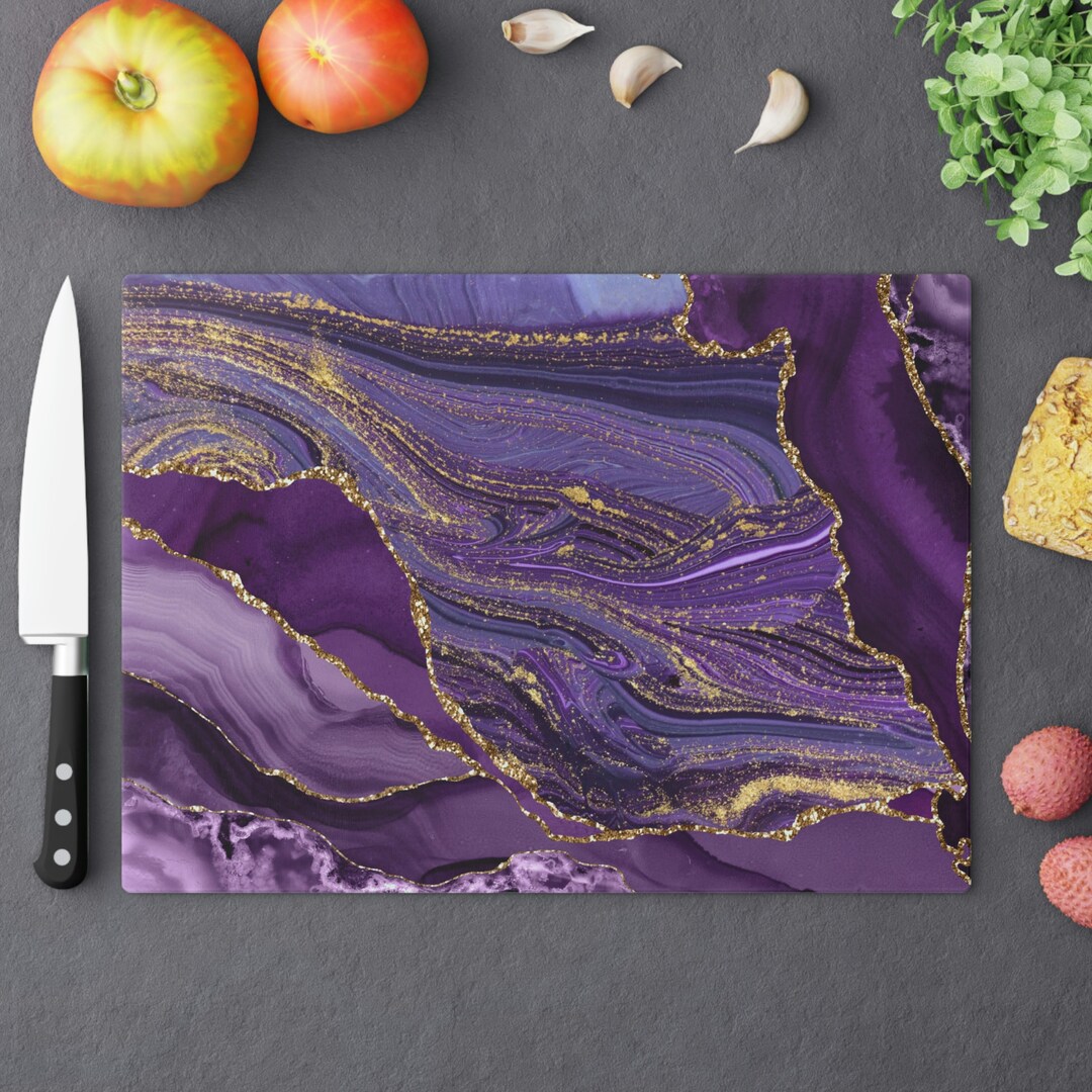 Purple Glass Cutting Board, Agate Cutting Board, Marble Serving Tray ...